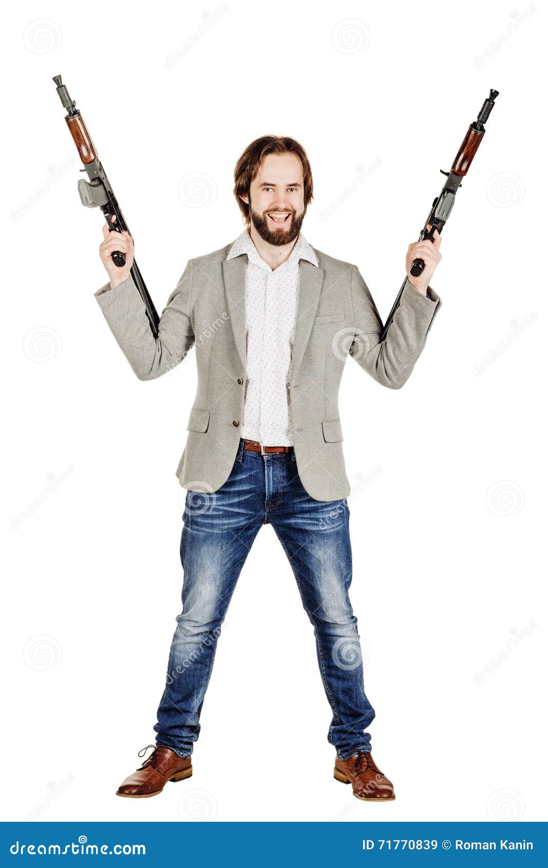 Man Holding a Machine Gun Isolated on White Background Stock Image ...