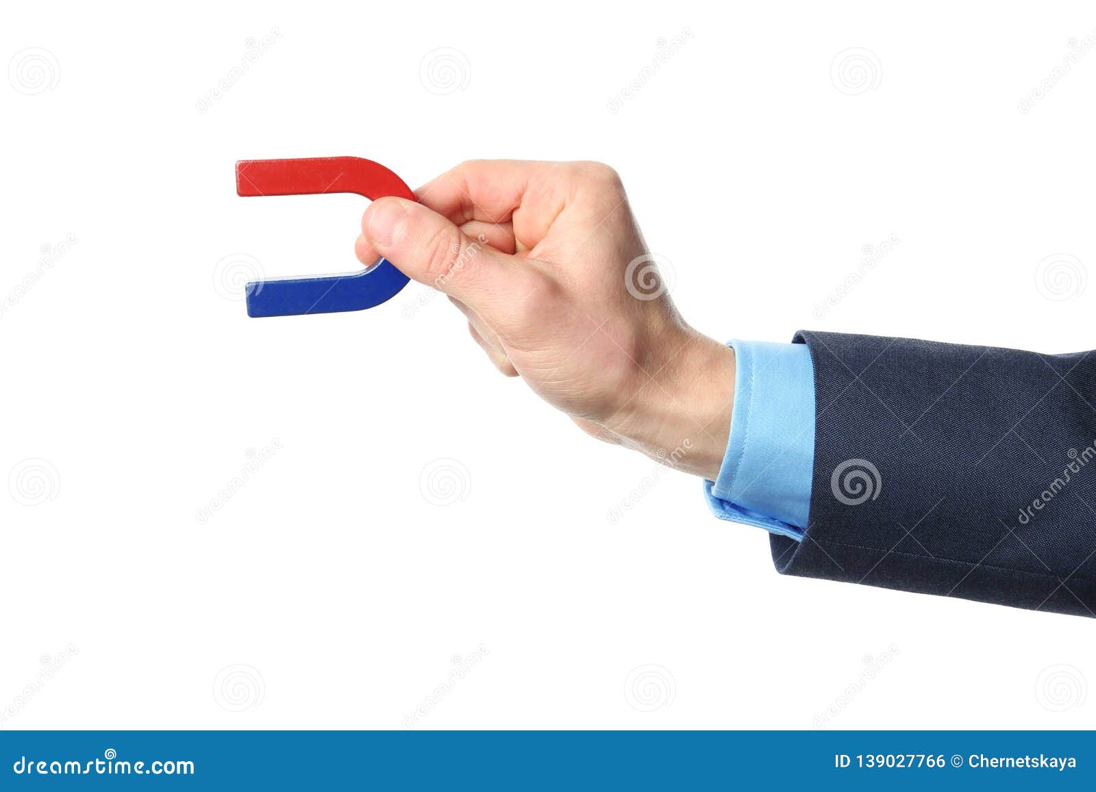 Man Holding Magnet on White Background Stock Photo - Image of field ...