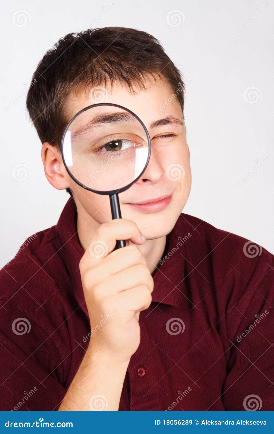Man Holding Magnifier and Looking through it Stock Image - Image of ...