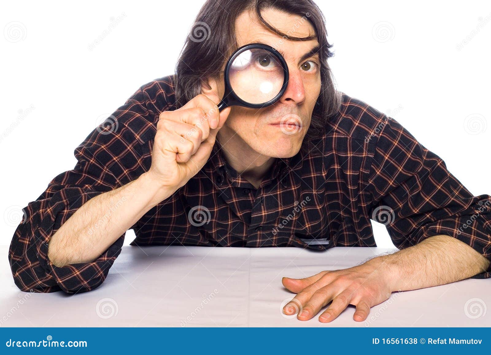 Man Holding a Magnifying Glass Stock Photo - Image of vision, shocked ...