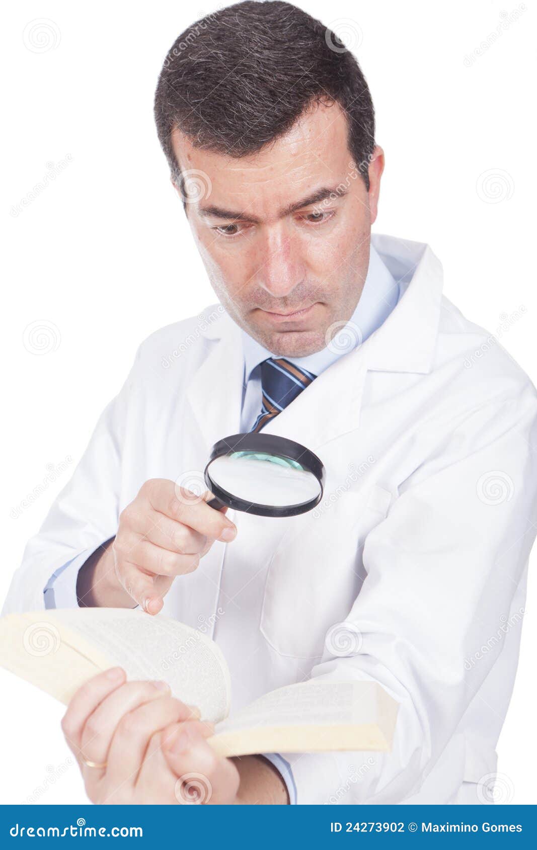 Man Holding a Magnifying Glass and Book Stock Photo - Image of document ...