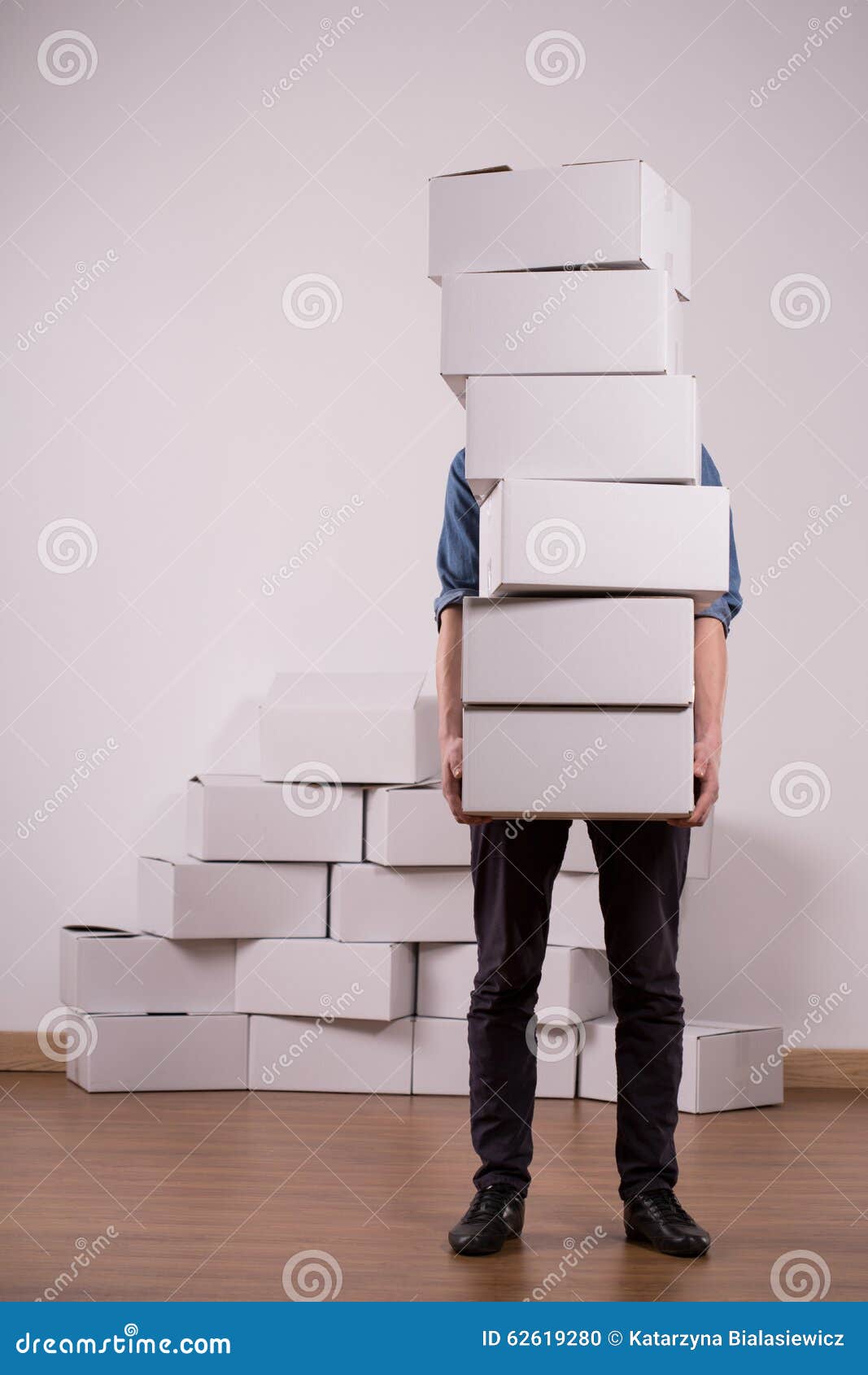 Many Cardboard Boxes Lying In Minibus With Open Door Stock Photo ...