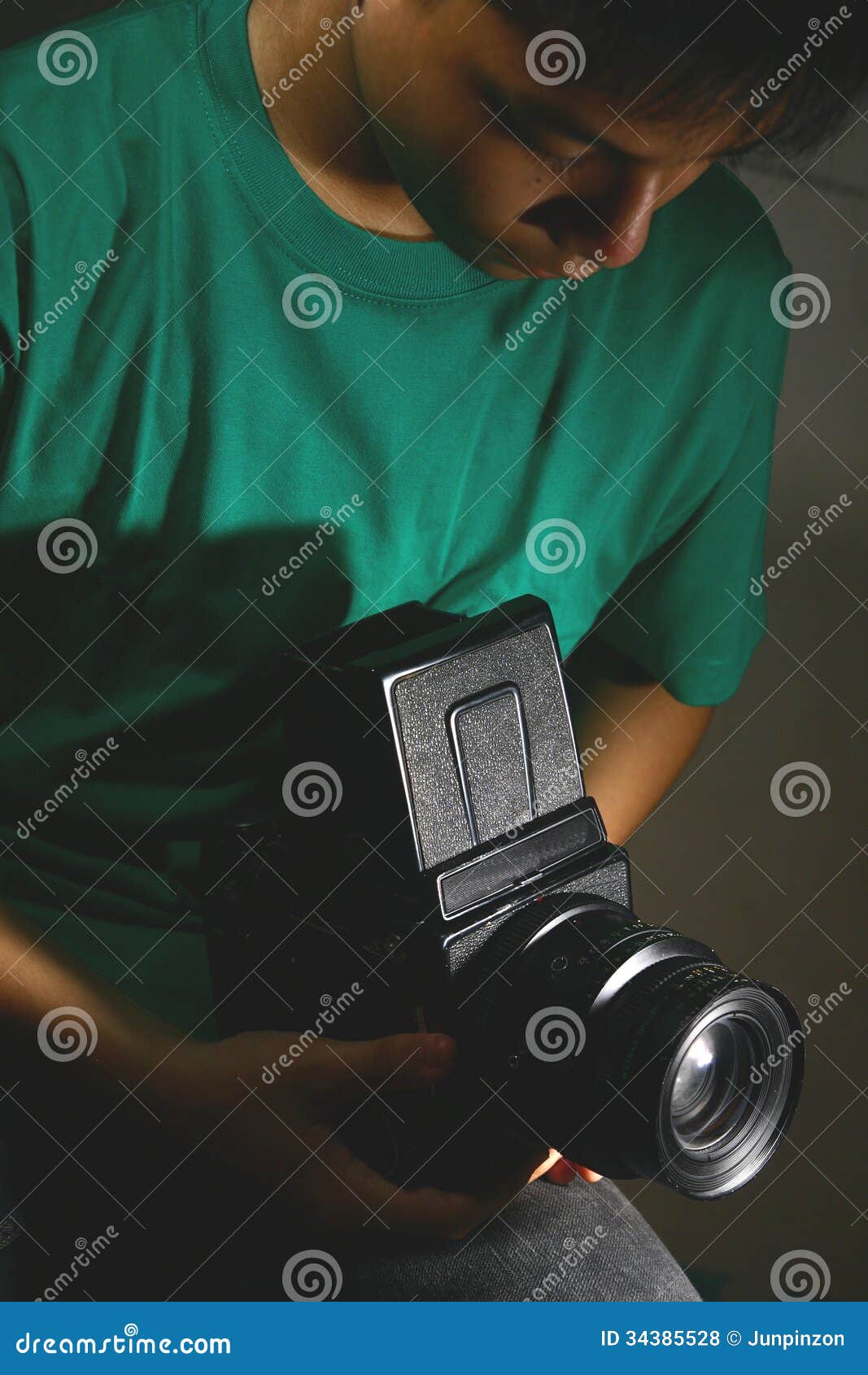Man Holding a Medium Format Film Camera Stock Photo - Image of lens ...