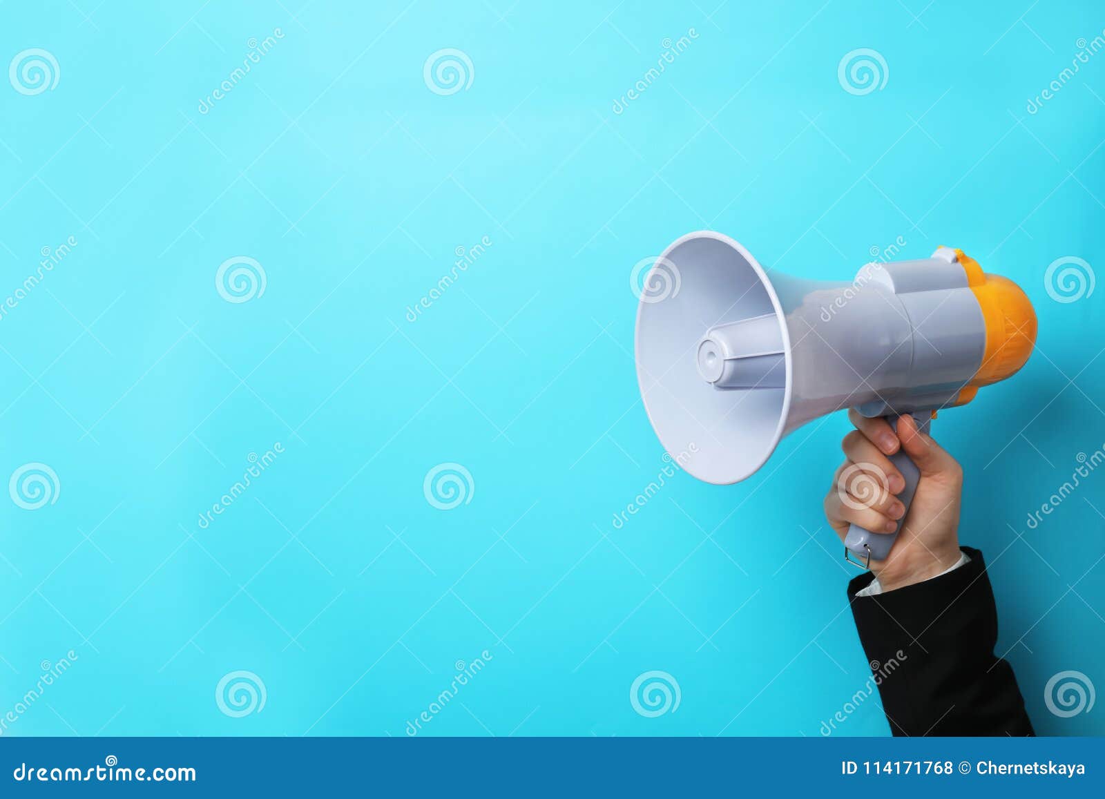 Man holding megaphone stock photo. Image of noise, blue - 114171768