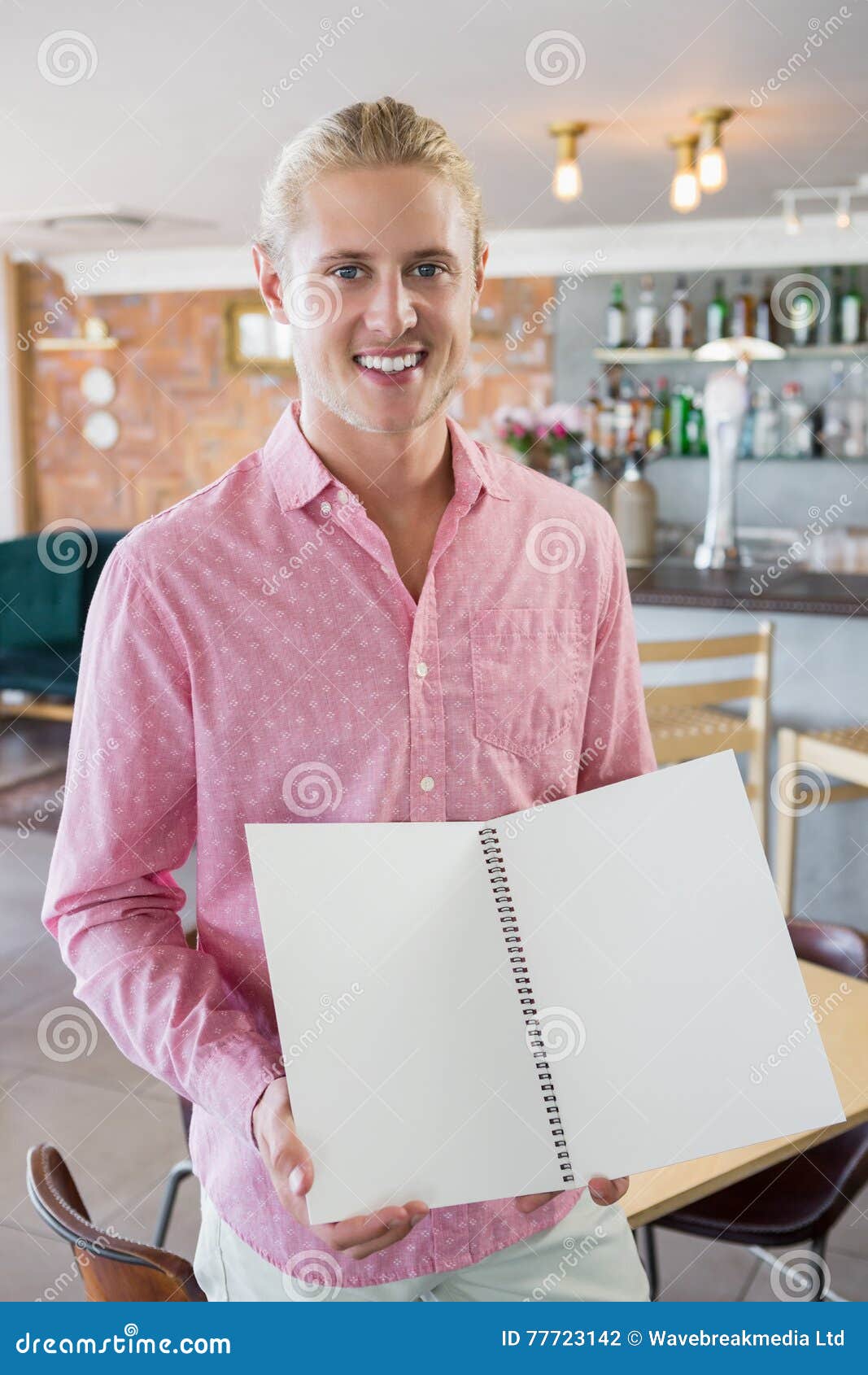Man holding a menu card stock photo. Image of caucasian - 77723142