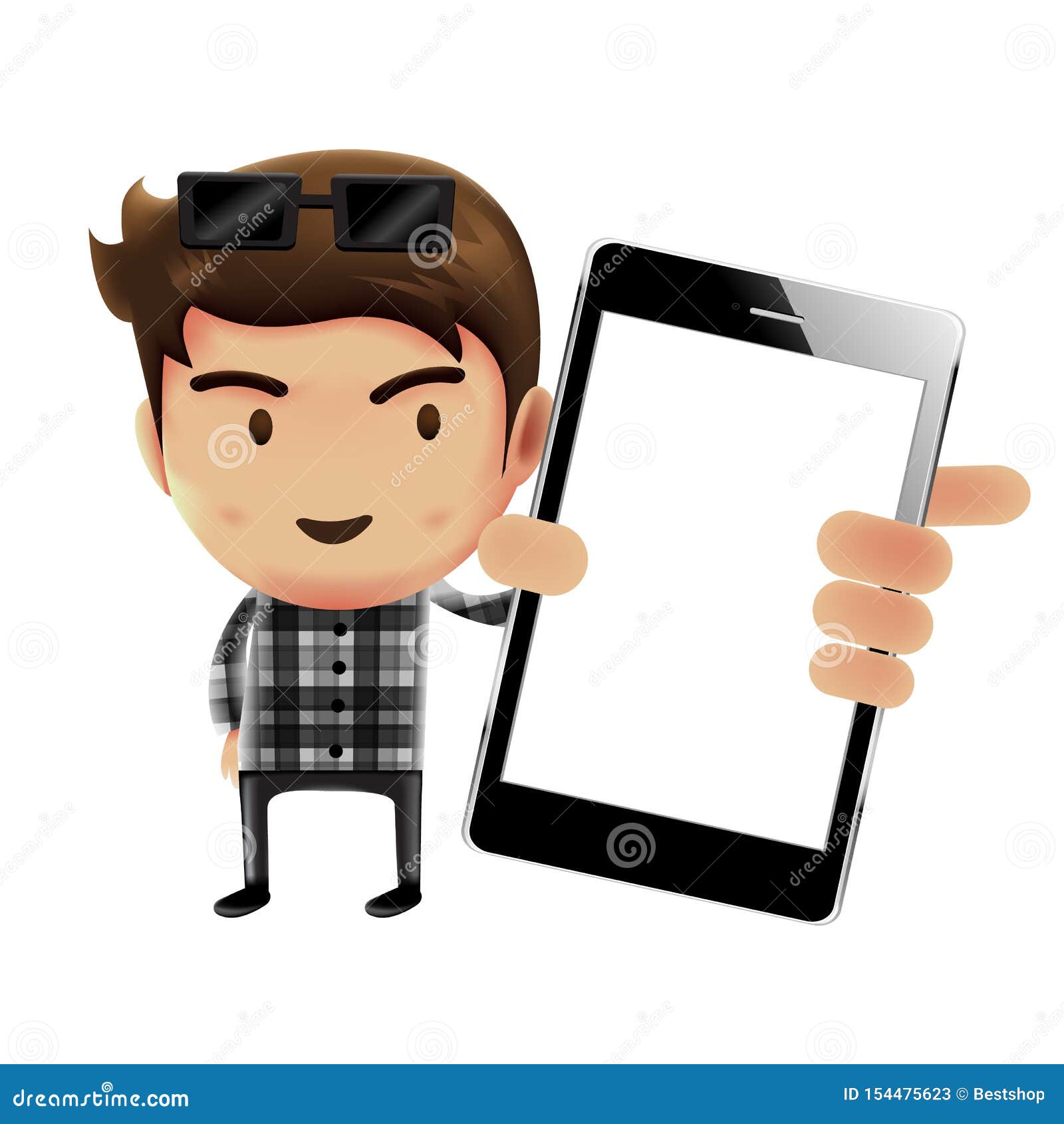 Man Holding Mobile Phone Businessman Working Character Design Stock