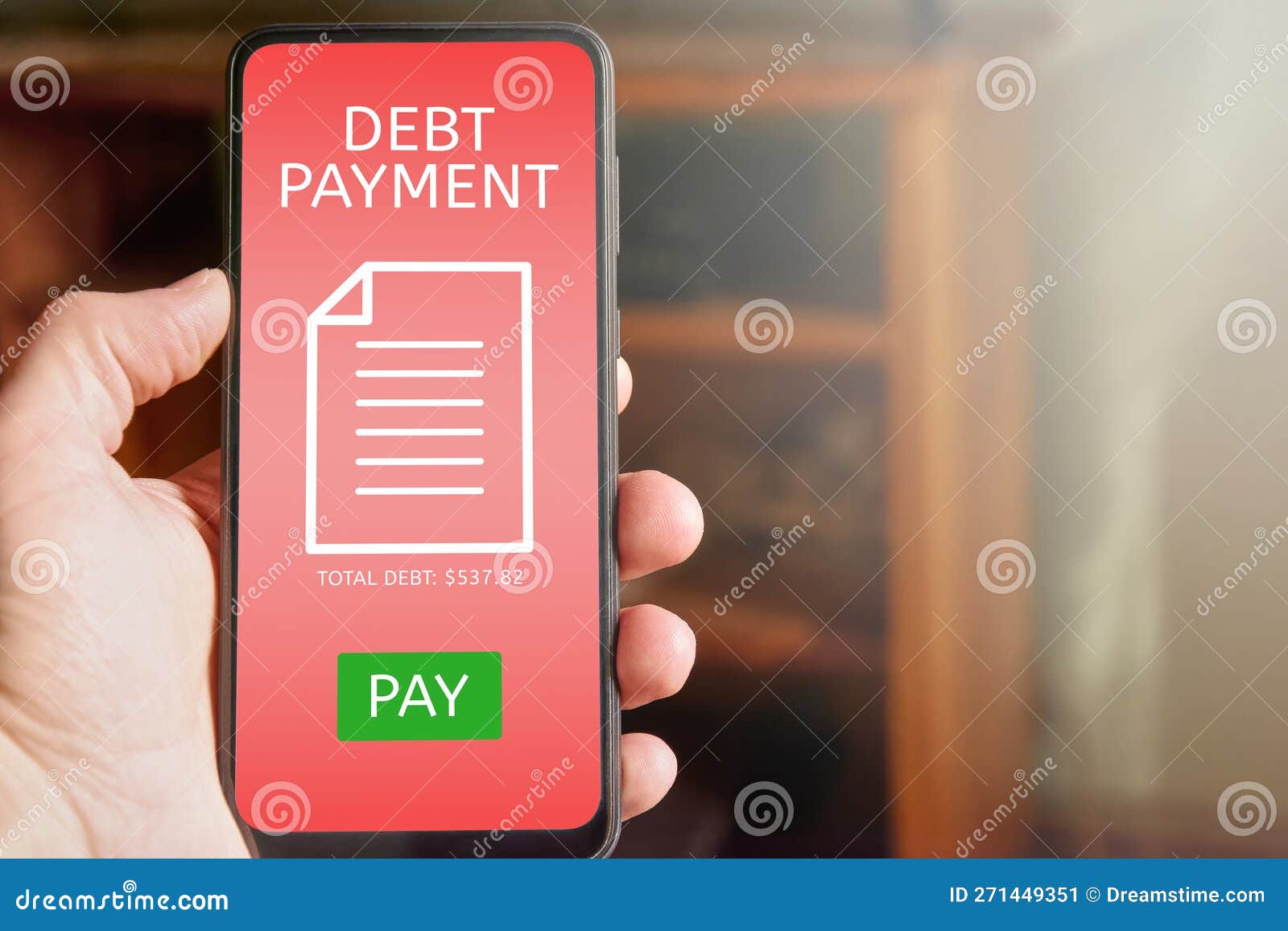Man Holding Mobile Phone with Debt Payment App Interface on the Screen ...