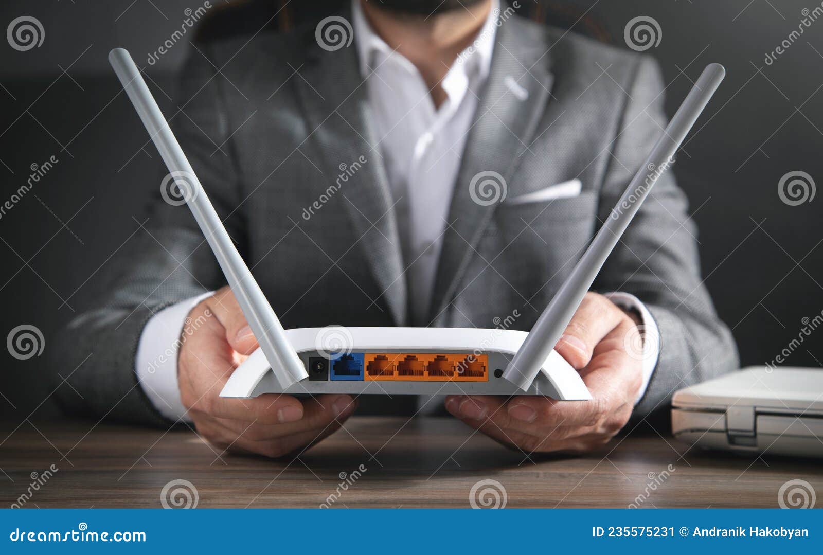 Man Holding Modern Wifi Router Stock Image - Image of communication ...