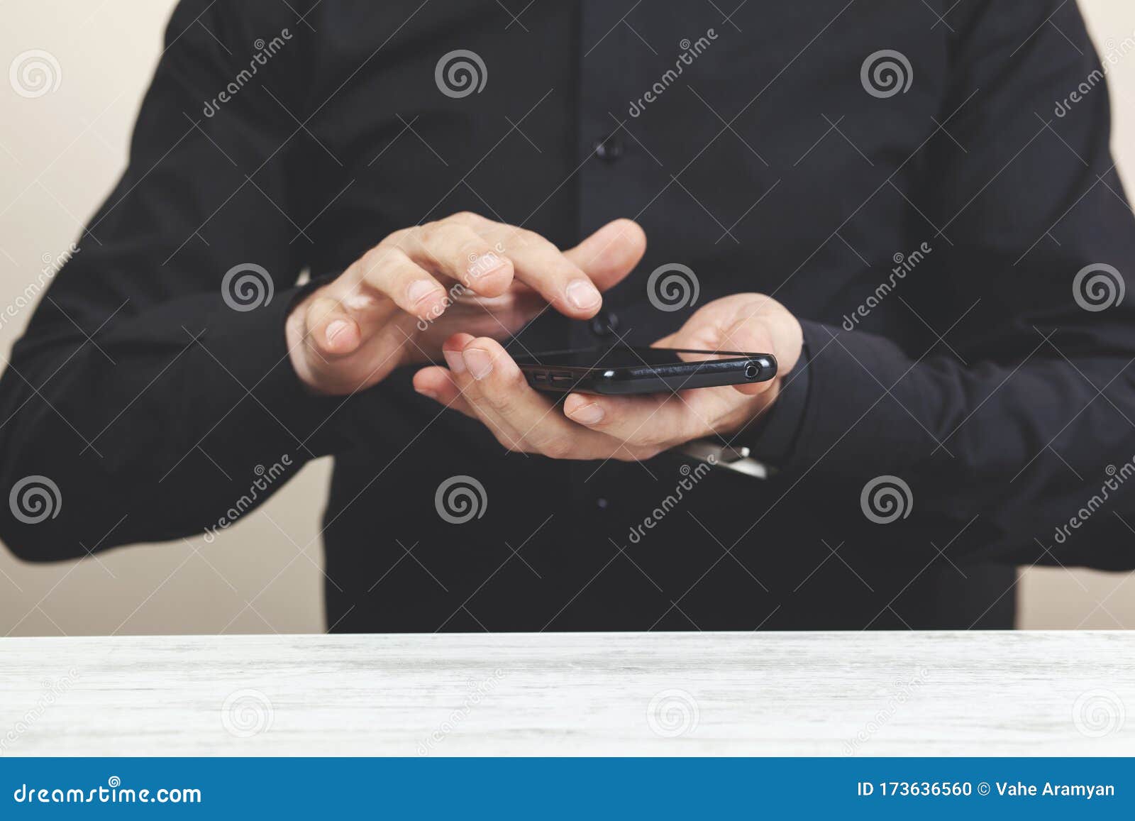 Man is Holding New Mobile Phone in Hands, Scrolling, Tapping and Typing ...