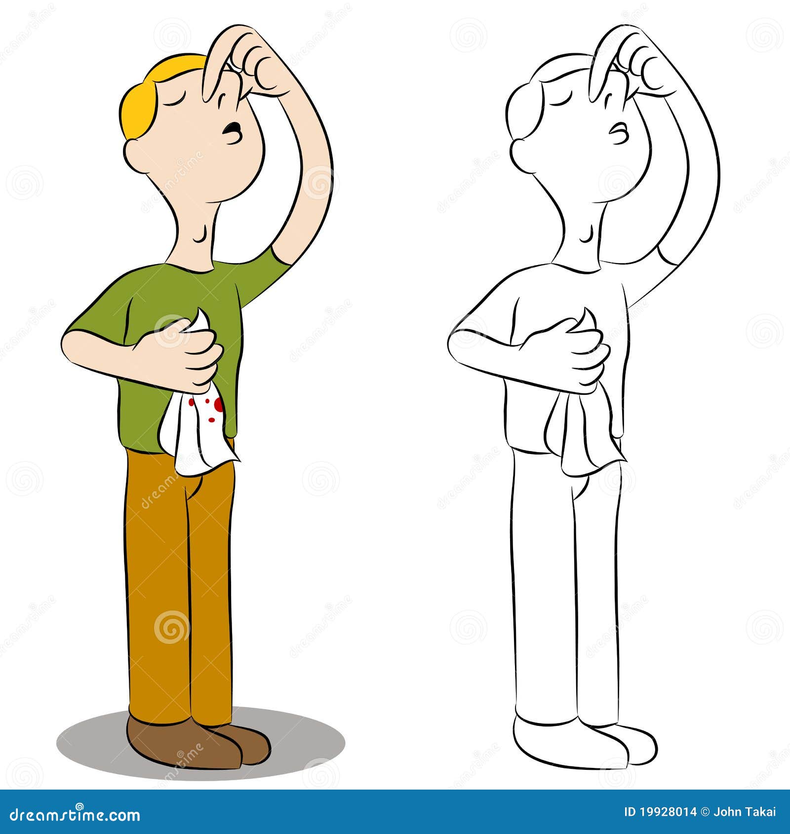 Nosebleed, Cartoon Boy Is Bleeding From His Nose. Vector Illustration ...