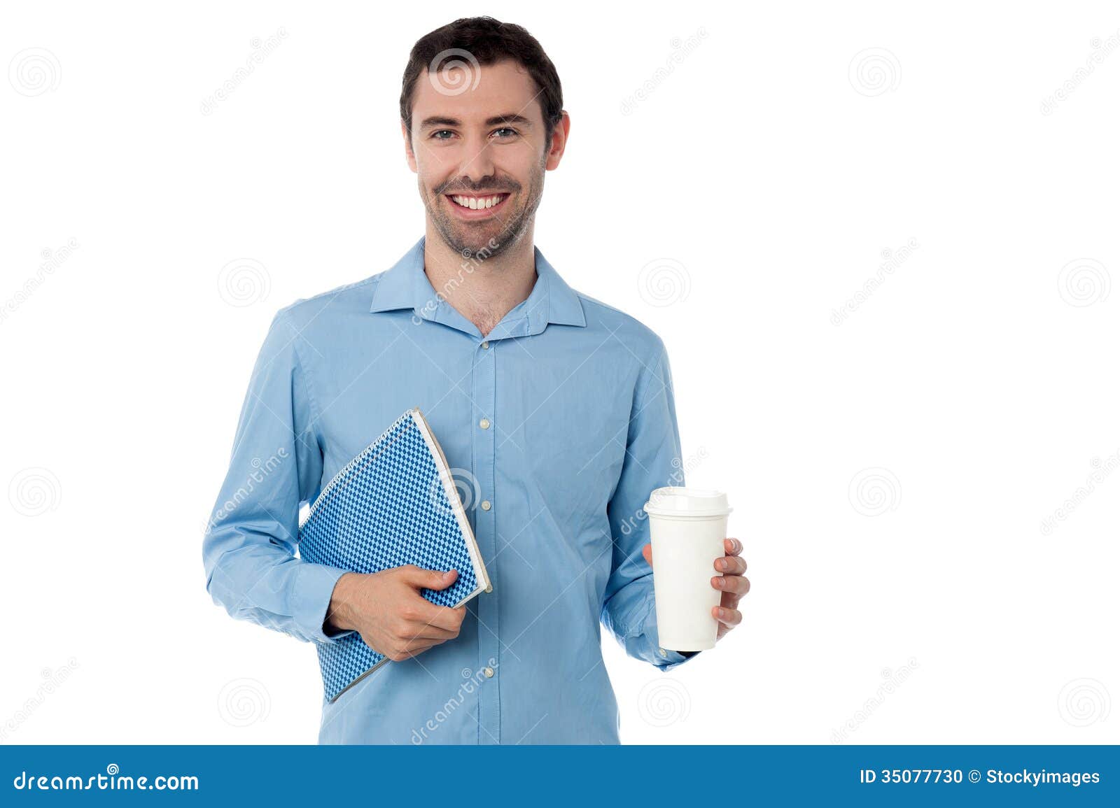 Man Holding Notebook and Beverage Stock Photo - Image of holding, smart ...