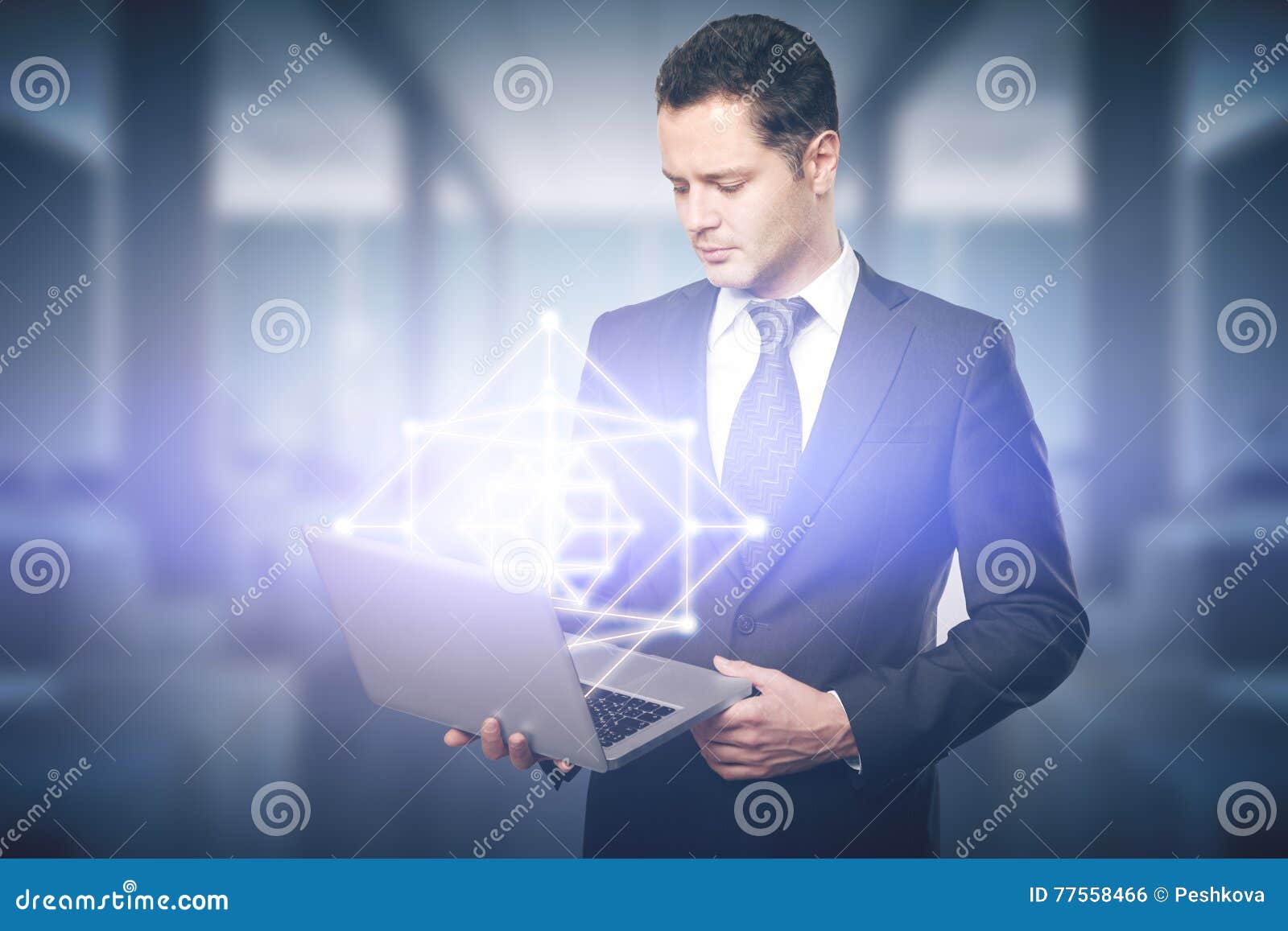 Man Holding Notebook with Digital Model Stock Photo - Image of ...