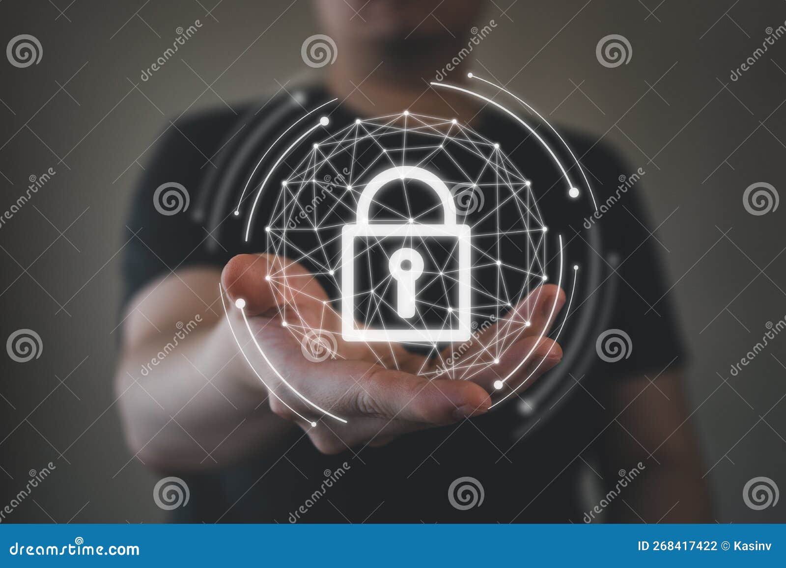 Man Holding Padlock Network Globe Icon in Hand on Virtual Screen. Cyber ...