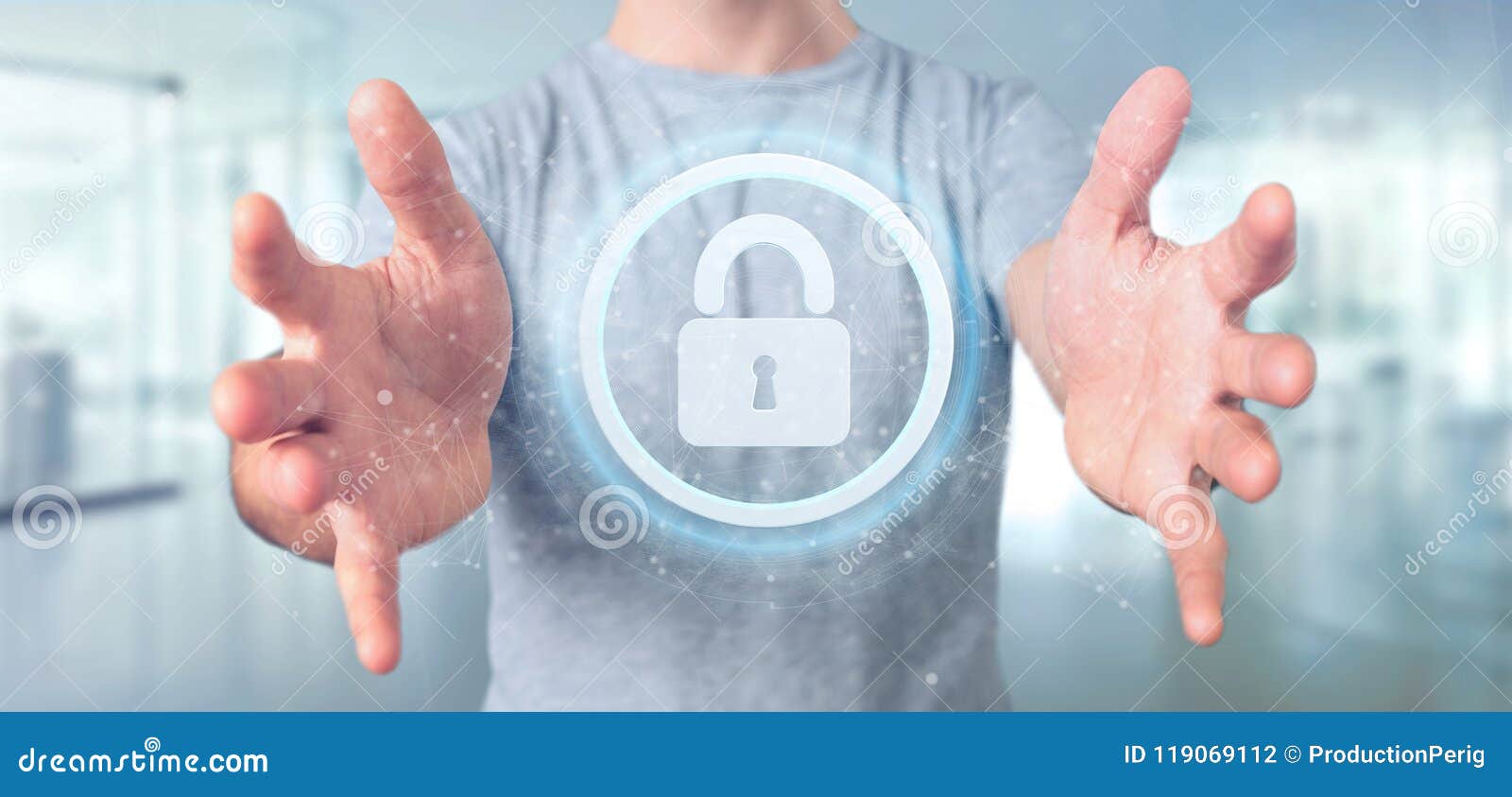 Man Holding a Padlock Web Security Concept 3d Rendering Stock Photo ...
