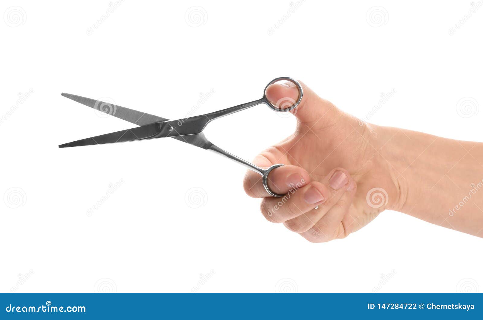 Man Holding Pair of Barber Scissors Isolated on White Stock Photo ...