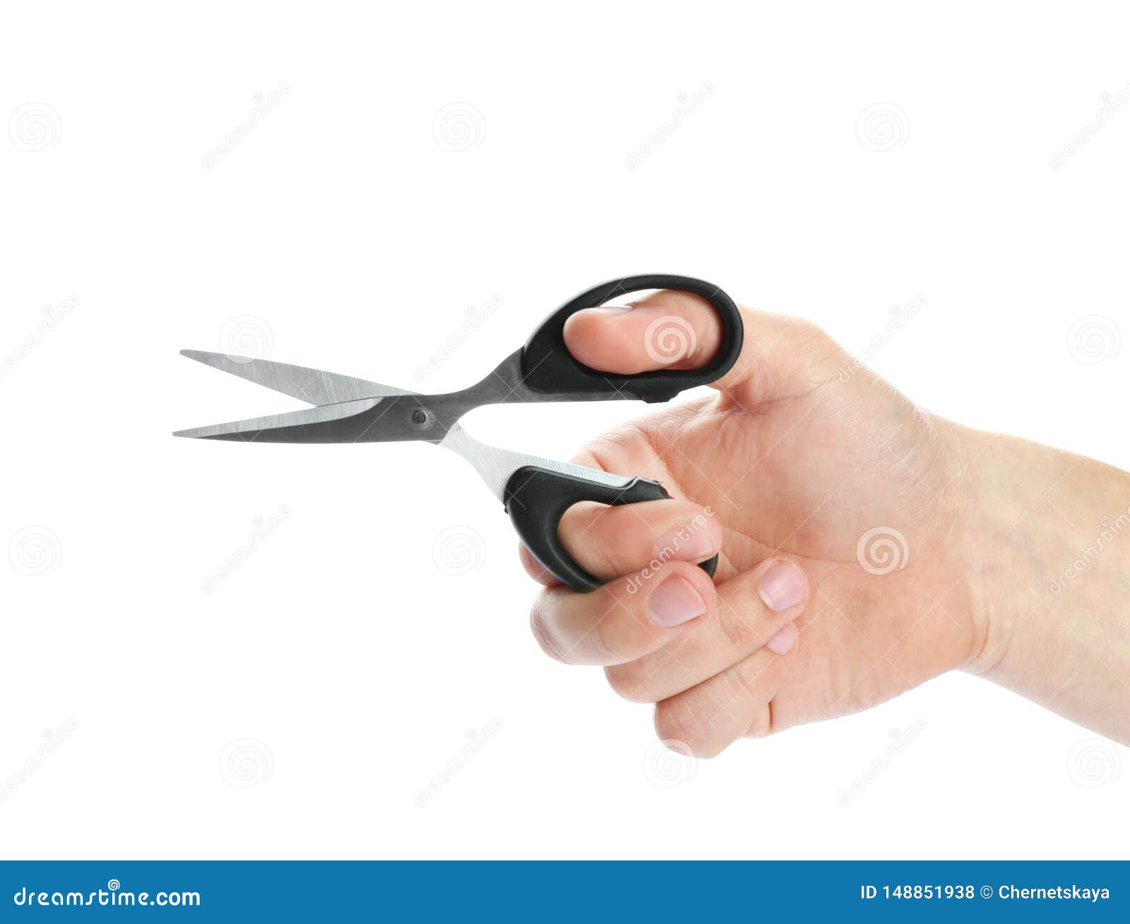 Man Holding Pair of Scissors Isolated on White Stock Photo - Image of ...