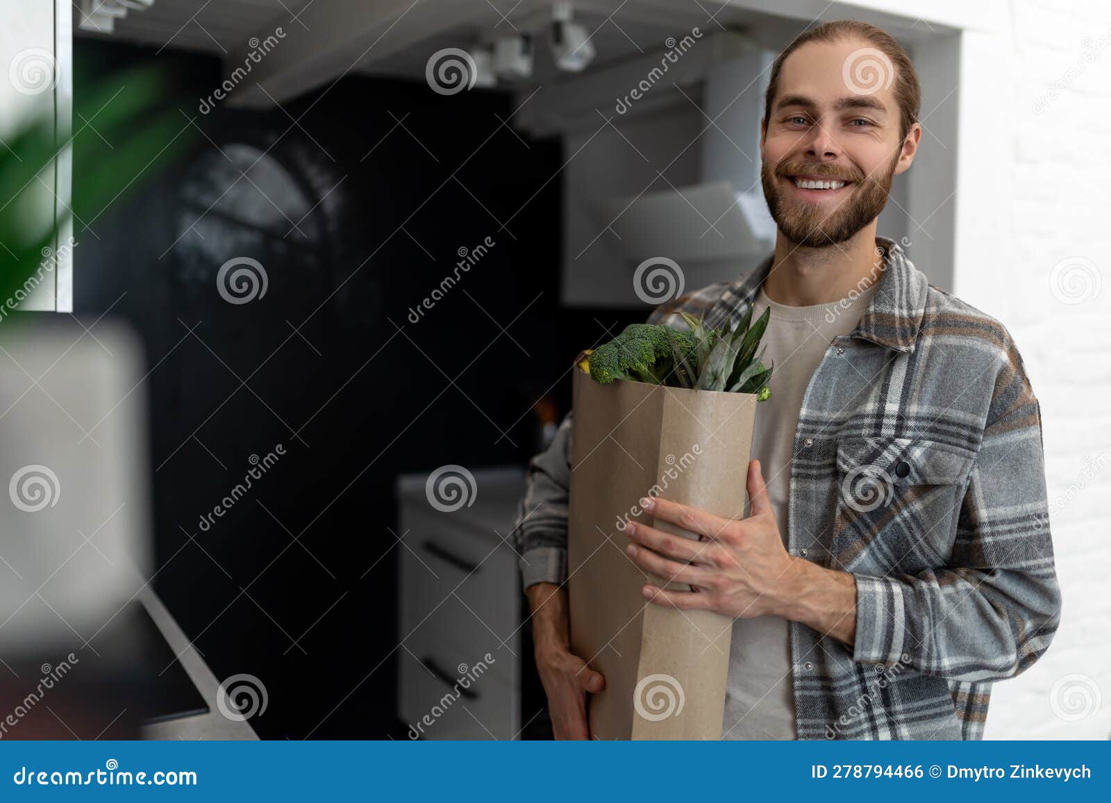 Man Holding Paper Grocery Shopping Bag Full of Fresh Healthy Food ... Man Holding Paper Grocery Shopping Bag Full of Fresh Healthy Food ...