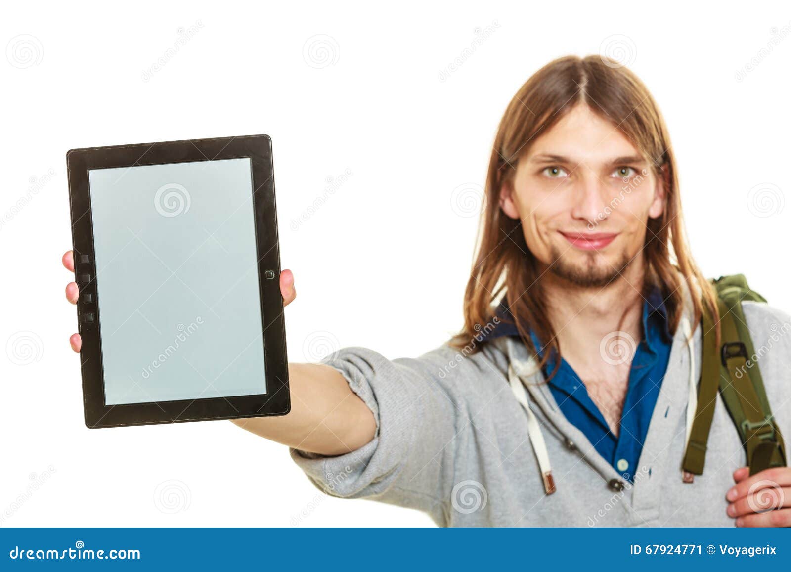 Man Holding Pc Tablet. Blank Screen Copyspace. Stock Image - Image of ...