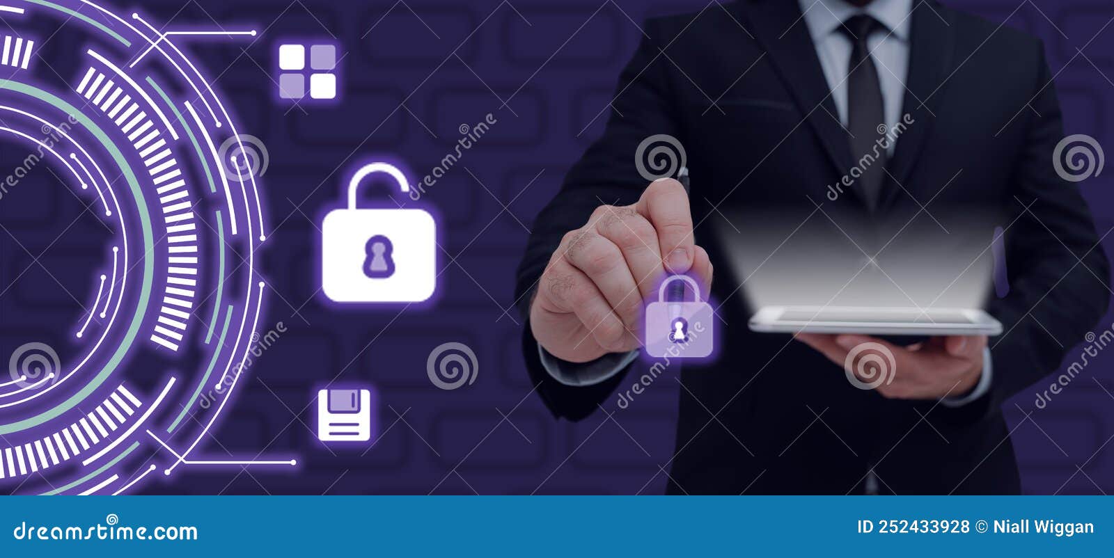 Man Holding Pen and Tablet in Hand and Pointing the Lock on Computer ...