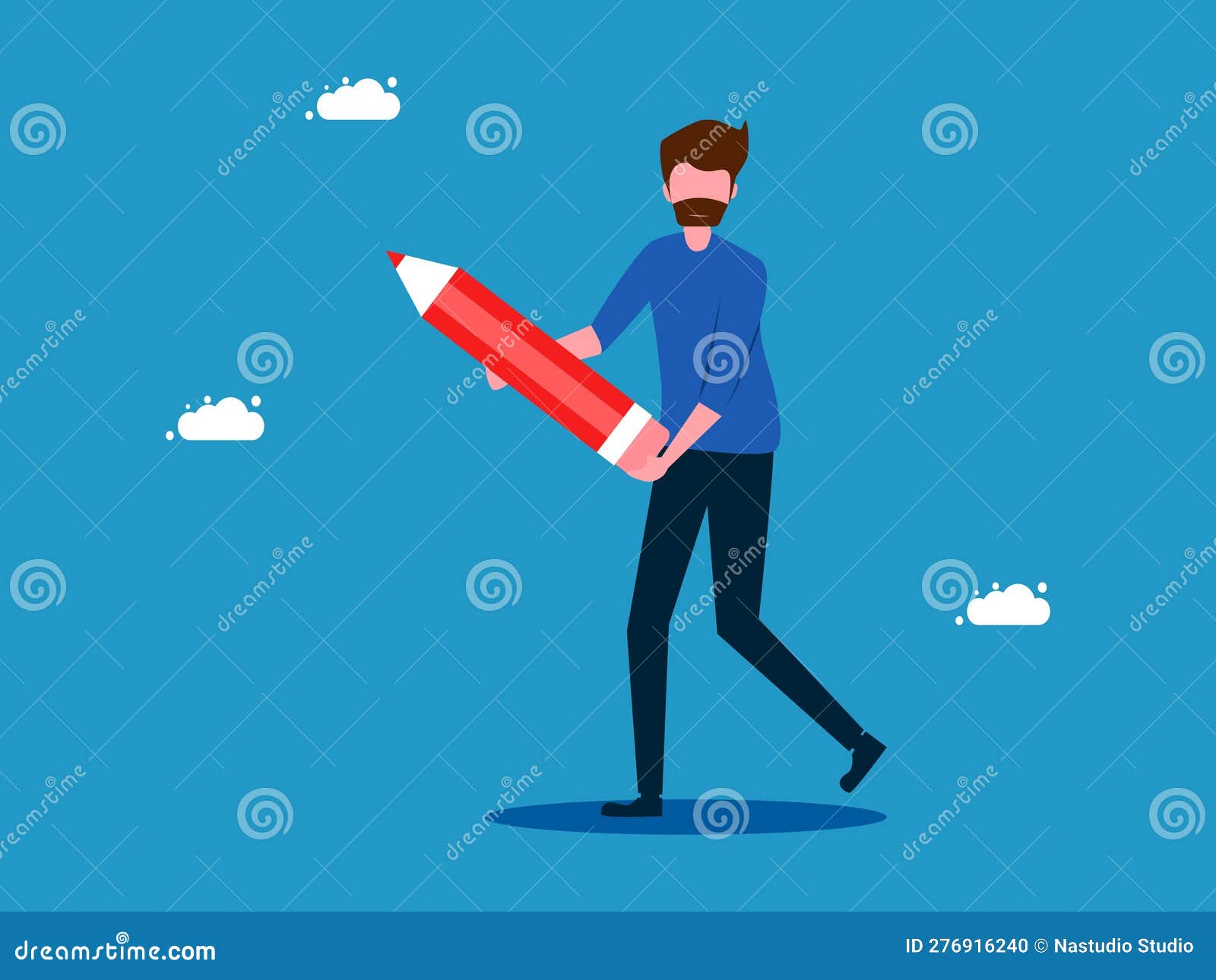 Man Holding Pencil. Concept of Development and Creativity Stock Vector ...