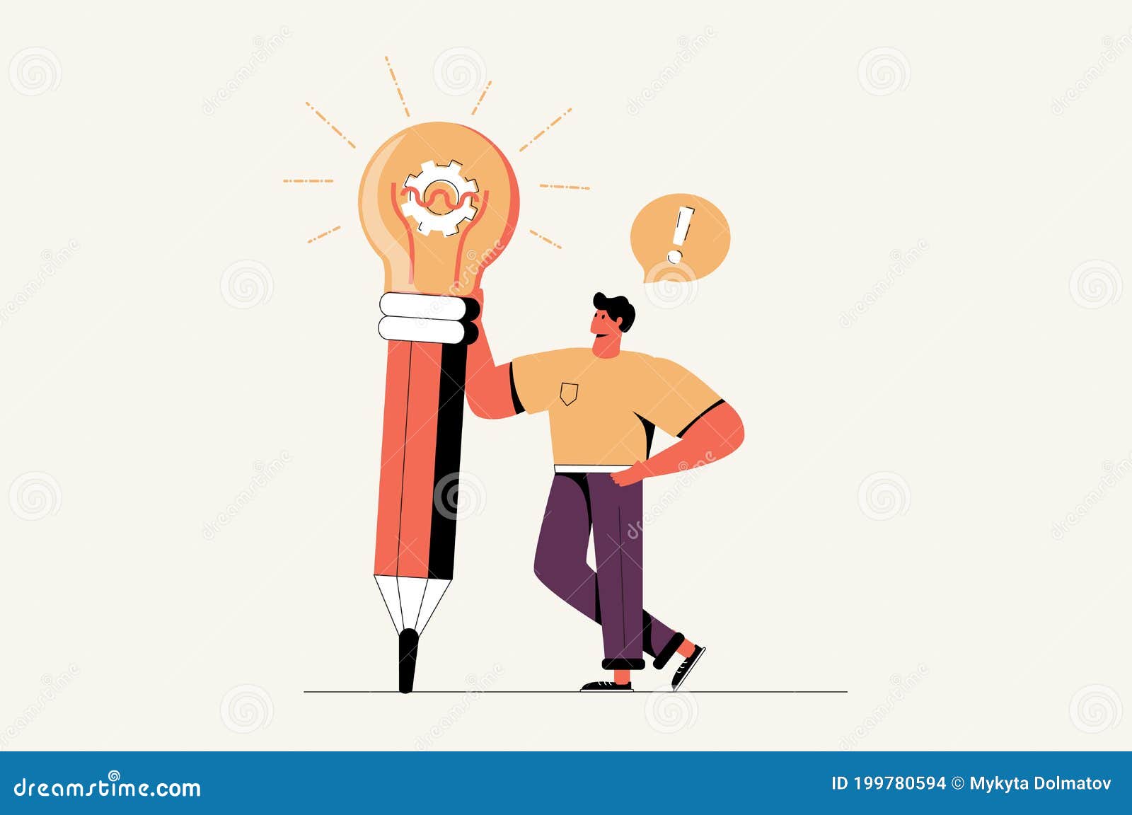 Man Holding Pencil with Glowing Lightbulb. Concept of Creativity ...