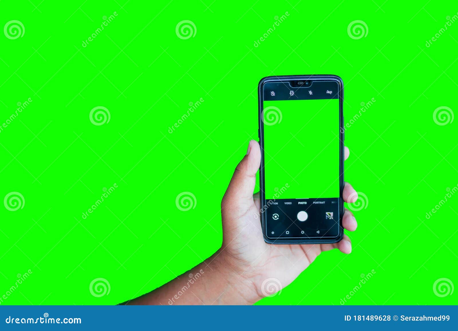 Man Holding Phone With Camera Interface Against The Green Screen ...