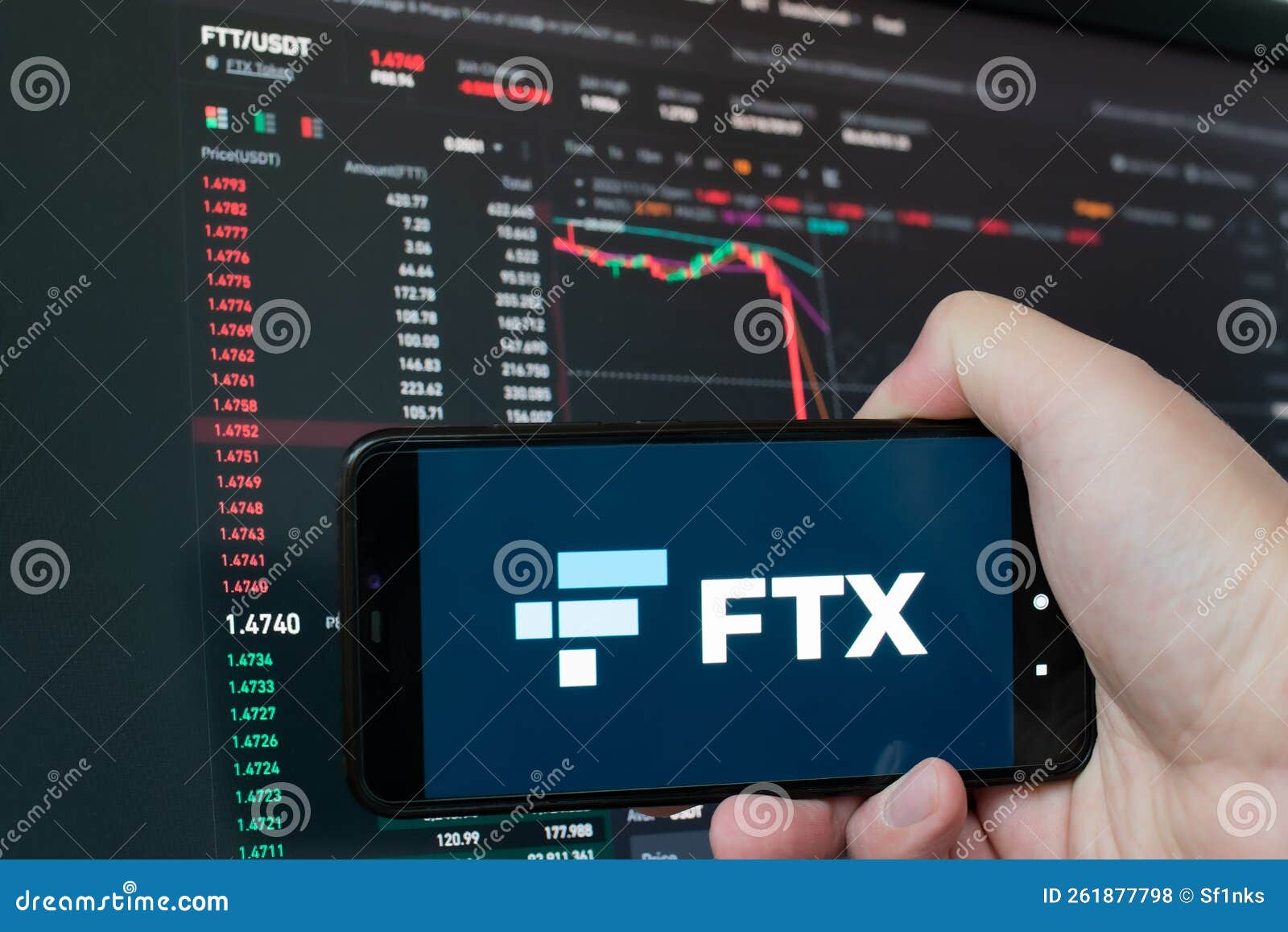 Man Holding Phone with FTX Logo. Global Fall of Cryptocurrency Graph ...