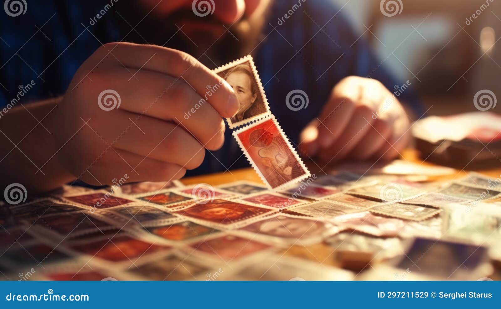 A Man is Holding a Piece of Postage Stamps, AI Stock Illustration ...
