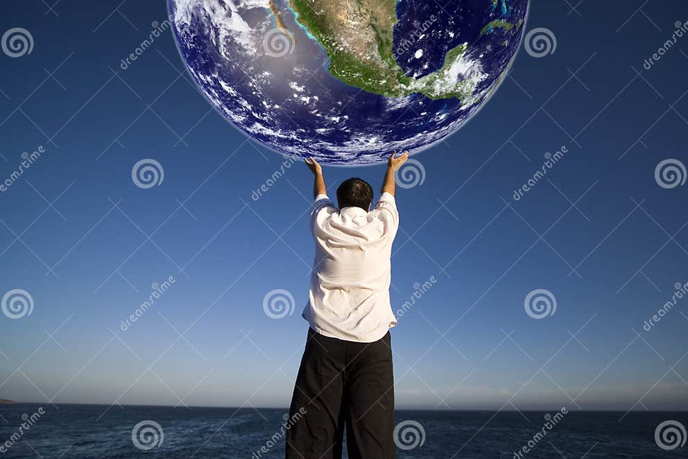 Man Holding the Planet Earth Stock Photo - Image of overload, nature ...