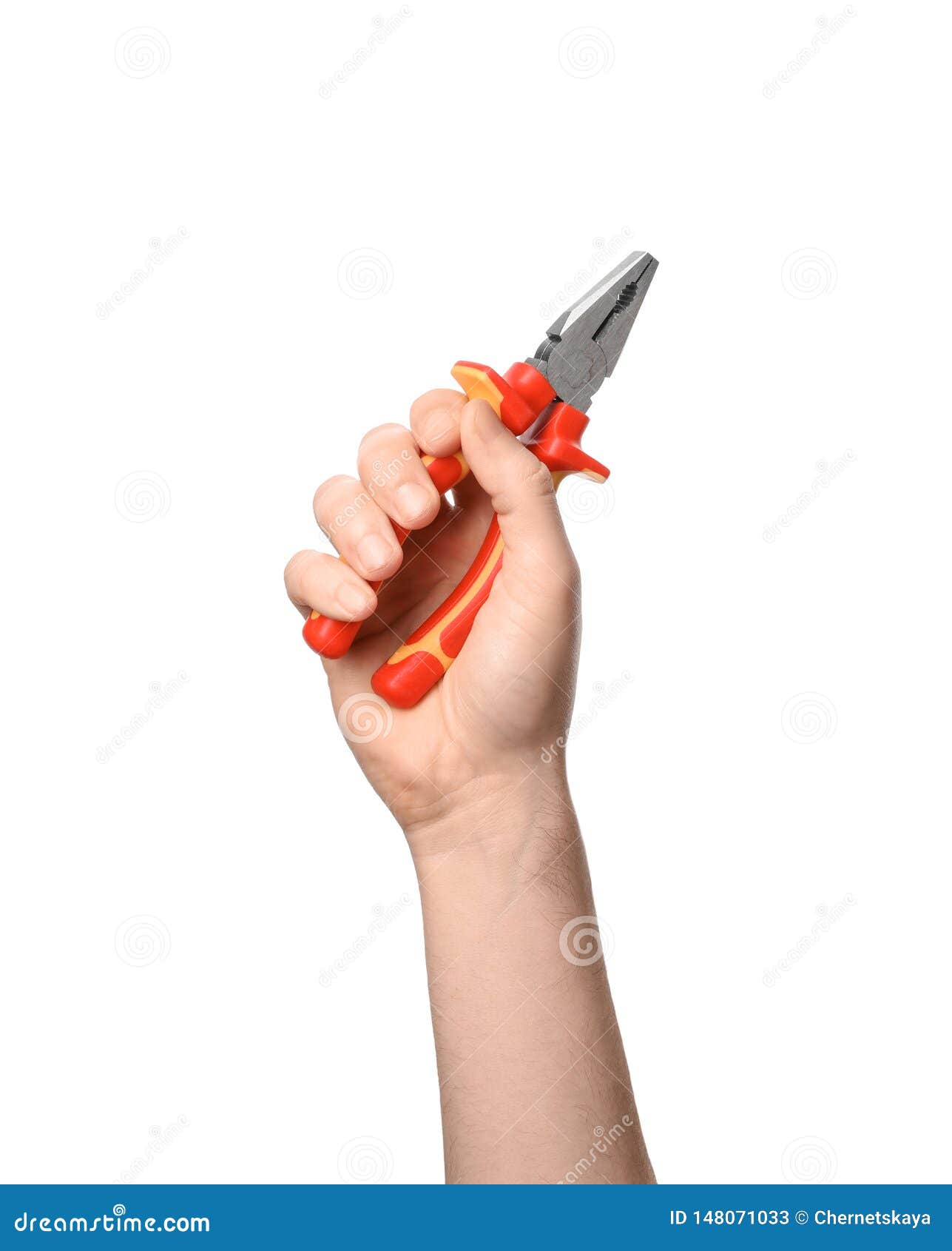 Man Holding Pliers Isolated on White Stock Image - Image of engineer ...