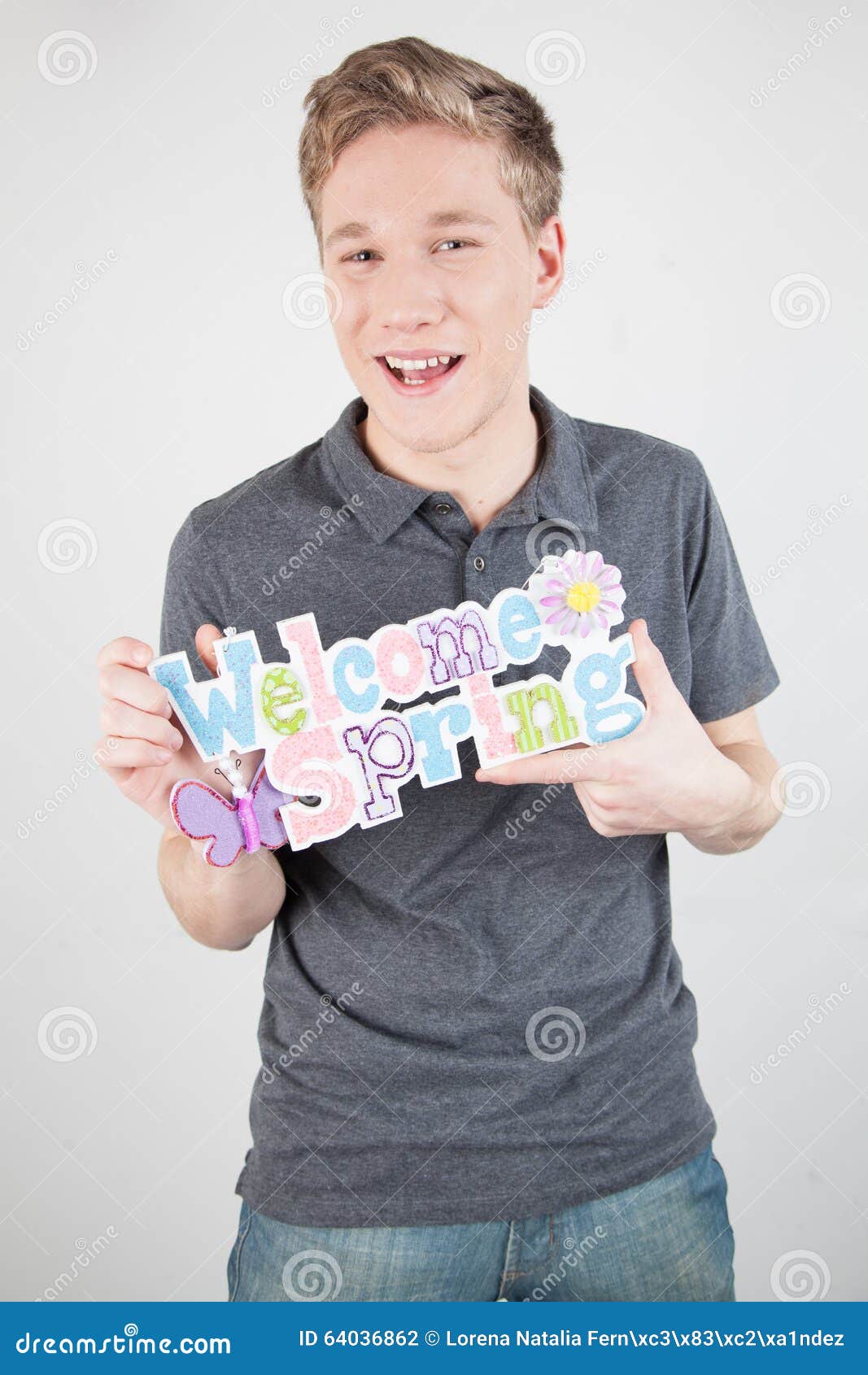 Man Holding a Poster Celebrating Spring Stock Photo - Image of white ...