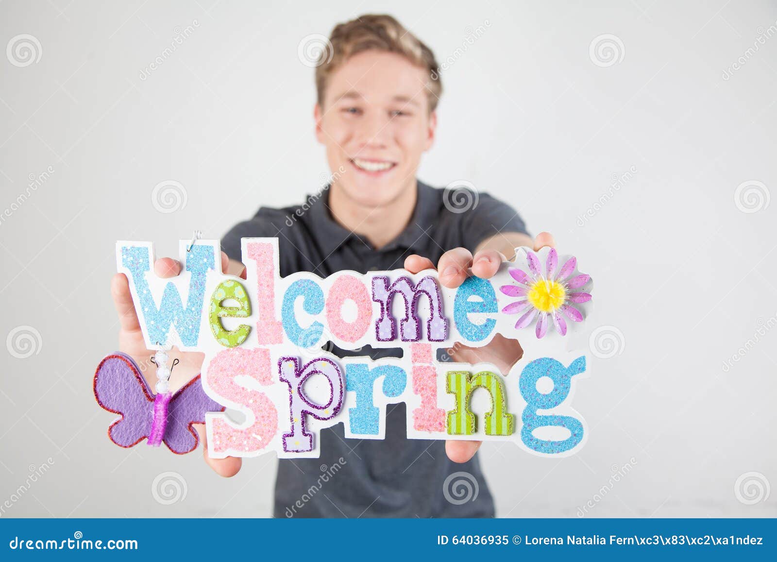 Man Holding a Poster Celebrating Spring Stock Image - Image of time ...