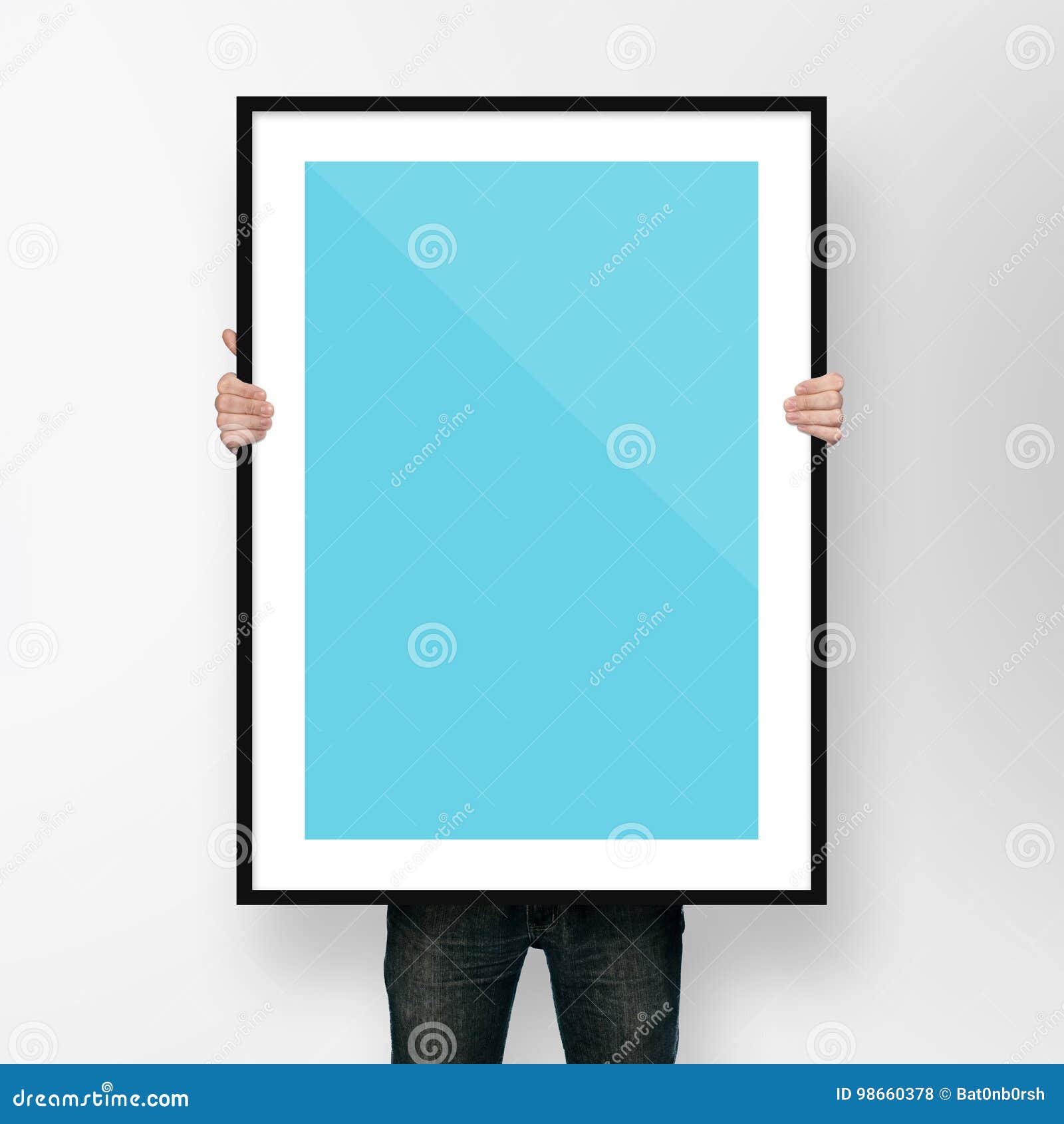 Man Holding Poster Mockup Template with Frame on White Background Stock ...