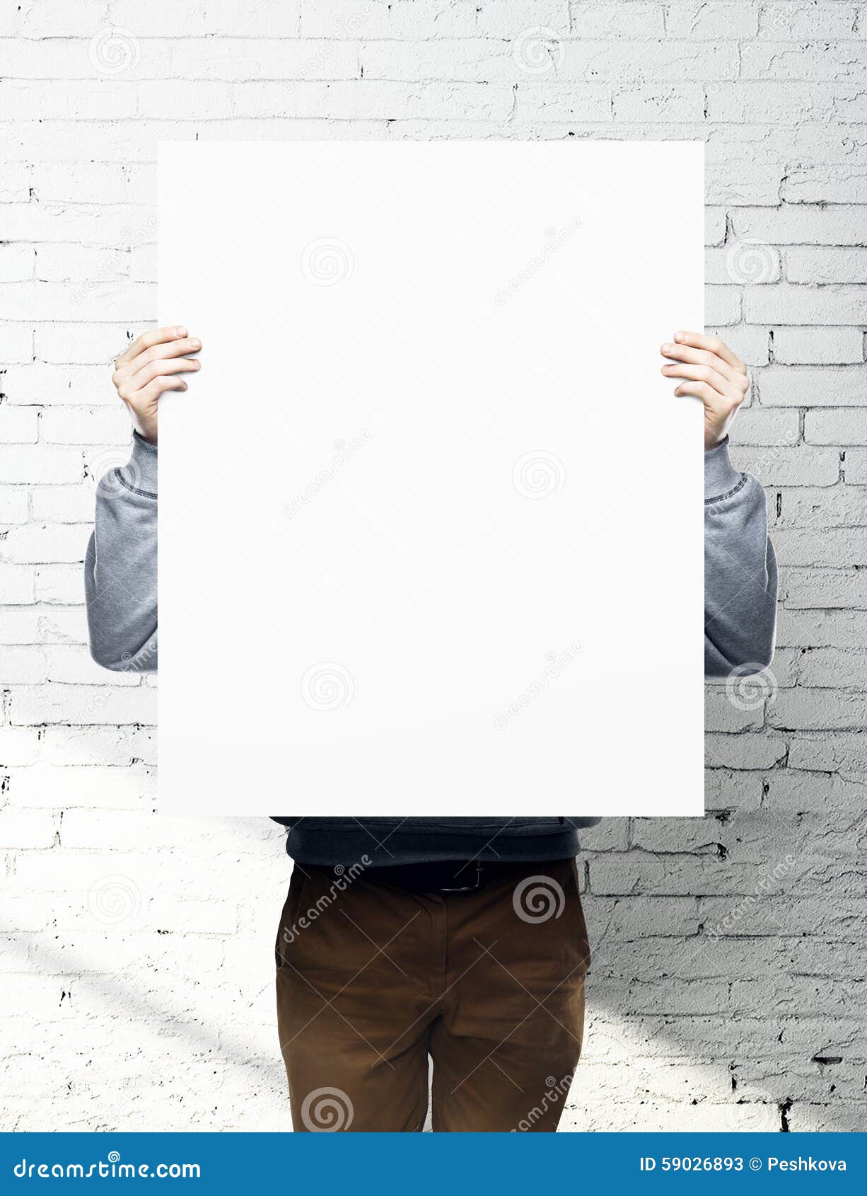 Man holding poster stock image. Image of brick, banner - 59026893