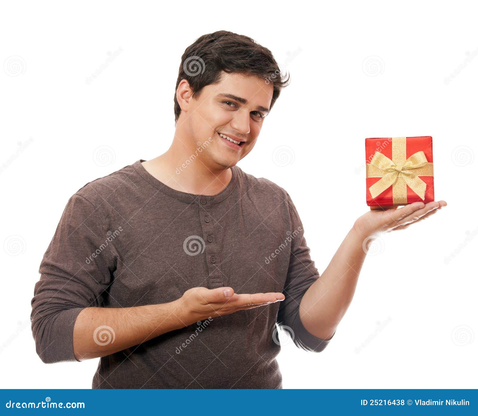 A Man Holding Present Box on White Background. Stock Photo - Image of ...