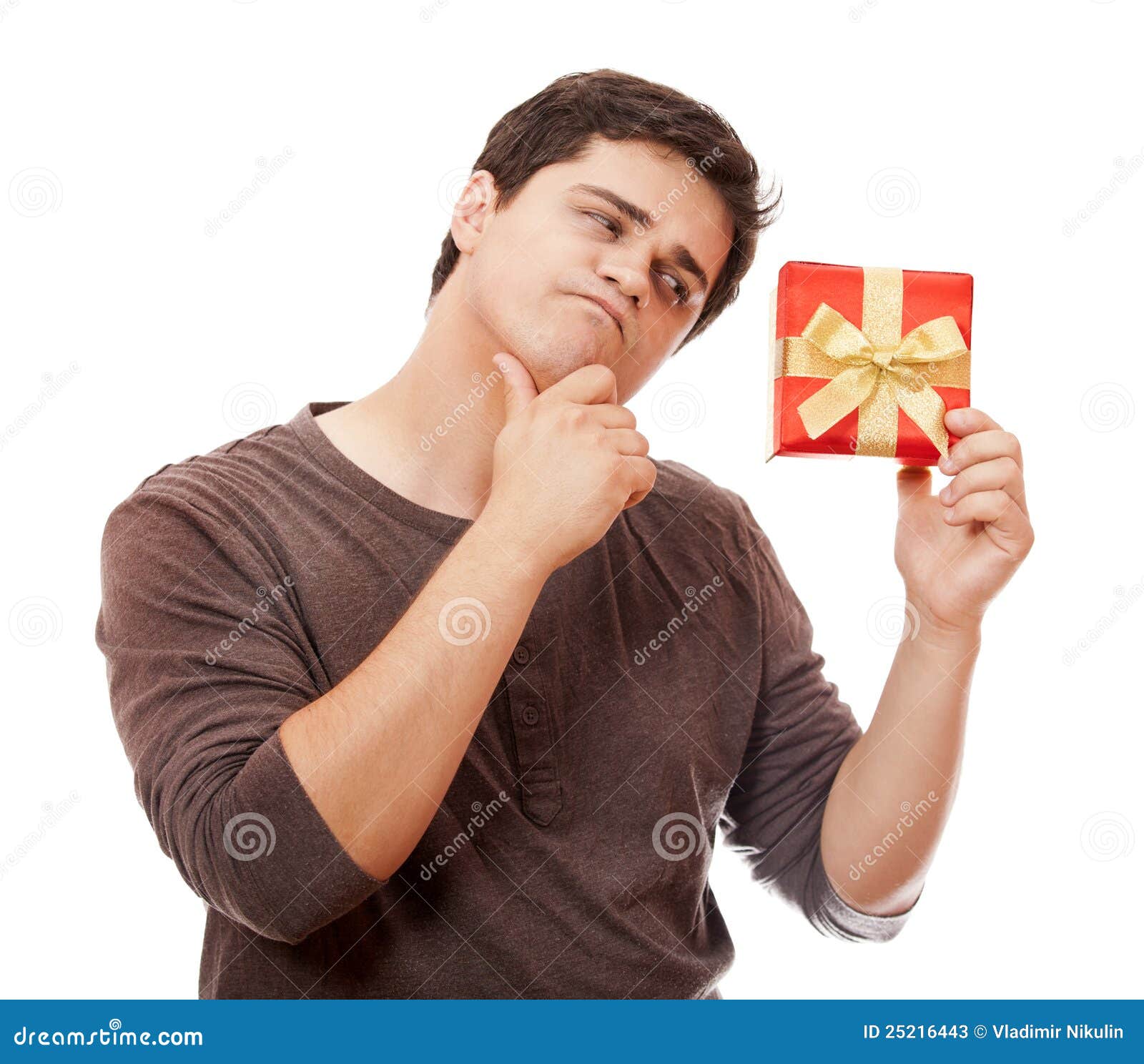 A Man Holding Present Box on White Background. Stock Image - Image of ...
