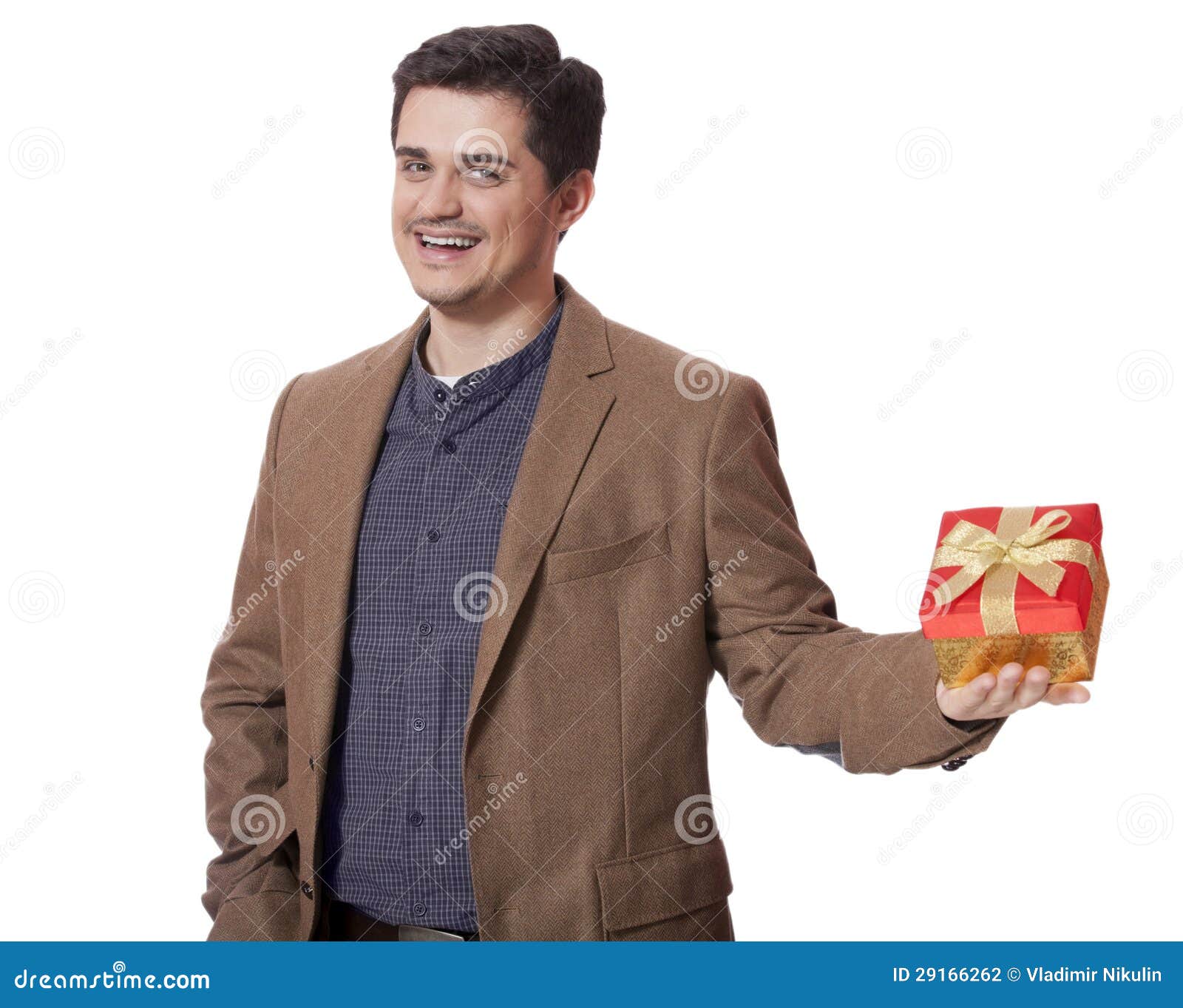 A Man Holding Present Box on White Background. Stock Photo - Image of ...