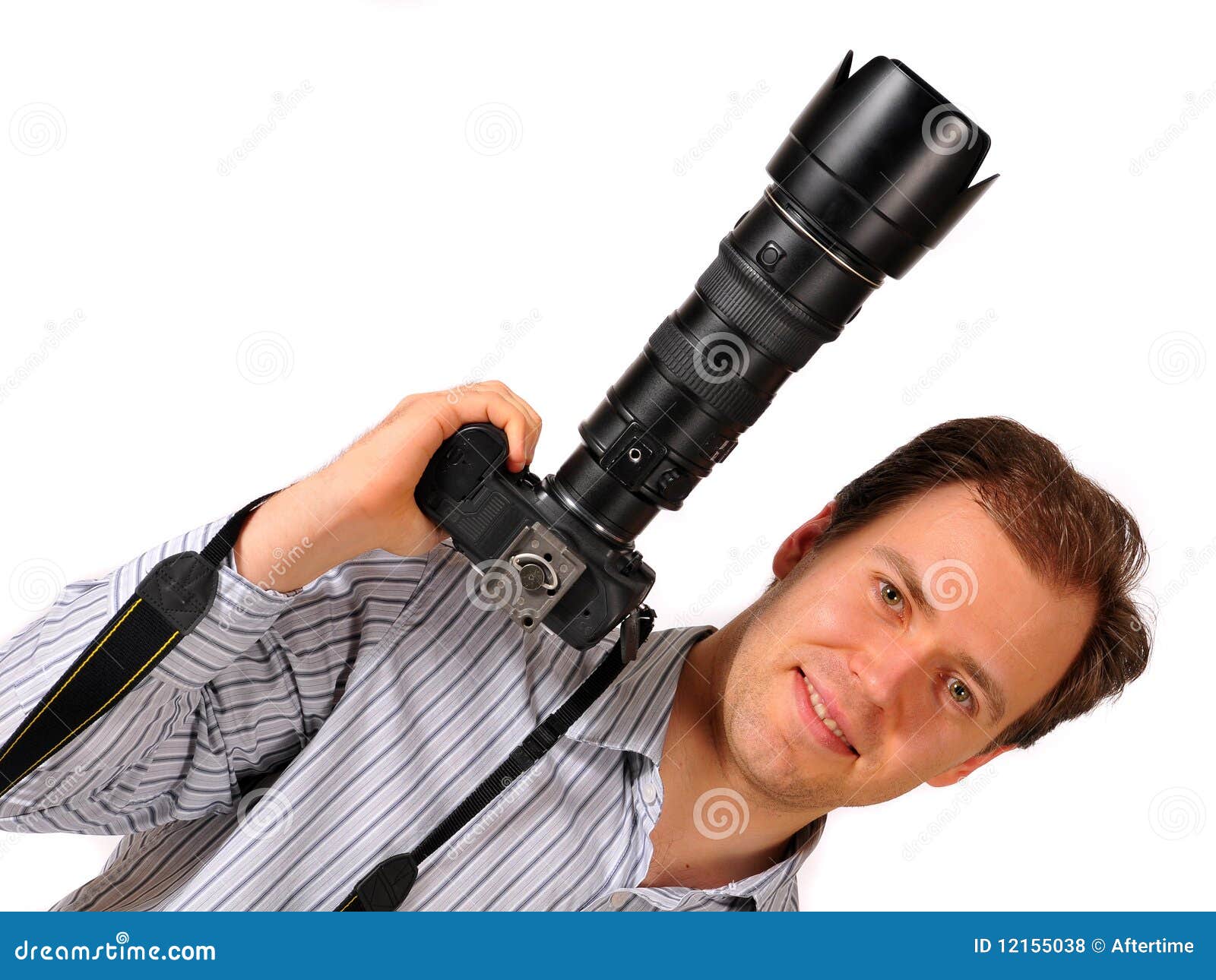 Man Holding Professional Camera Stock Photo - Image of holding, black ...