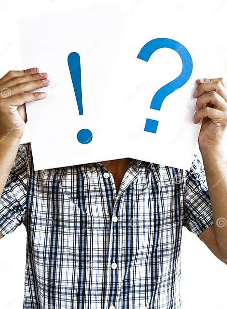 Man Holding a Question Mark and Exclamation Point Stock Photo - Image ...