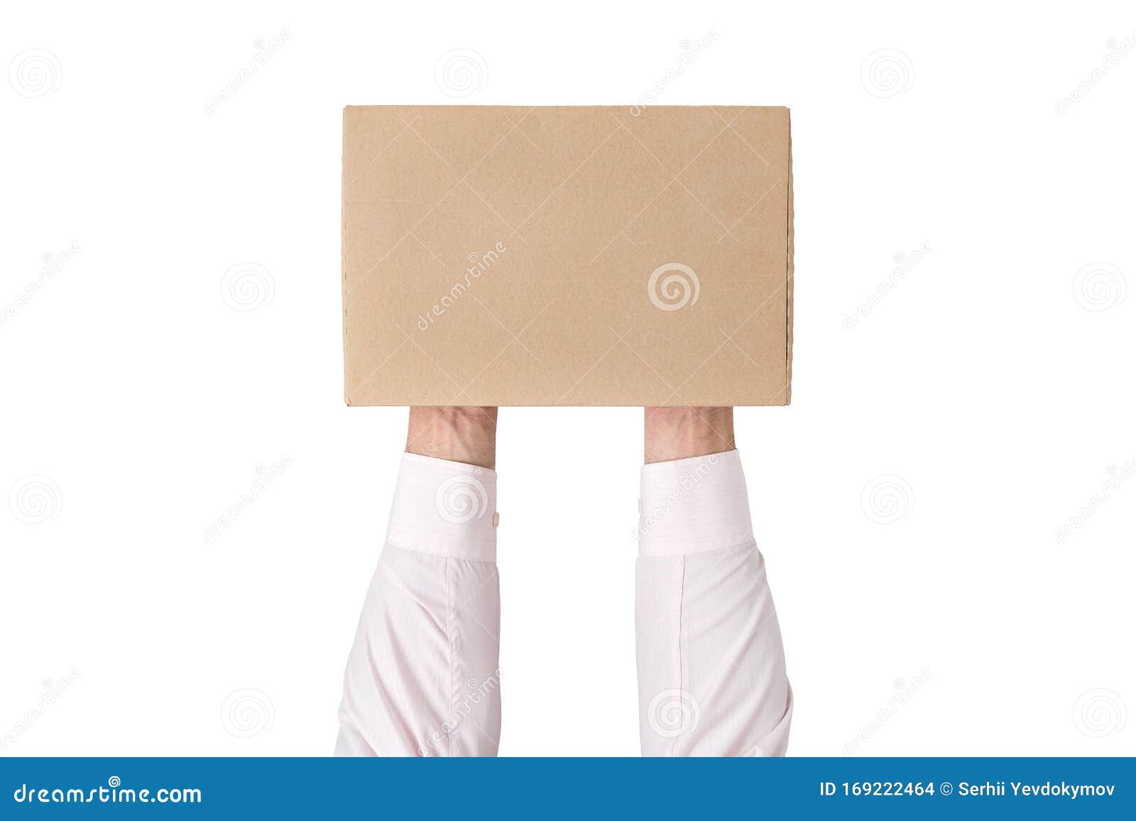 Man Holding a Rectangular Cardboard Box on White Background. Top View ...