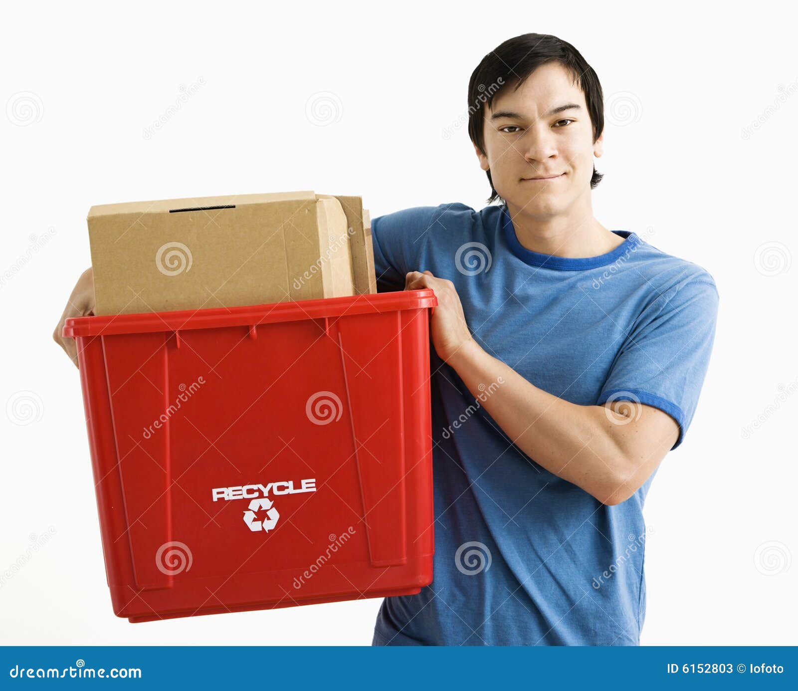 Man holding recycling bin. stock image. Image of indoors - 6152803