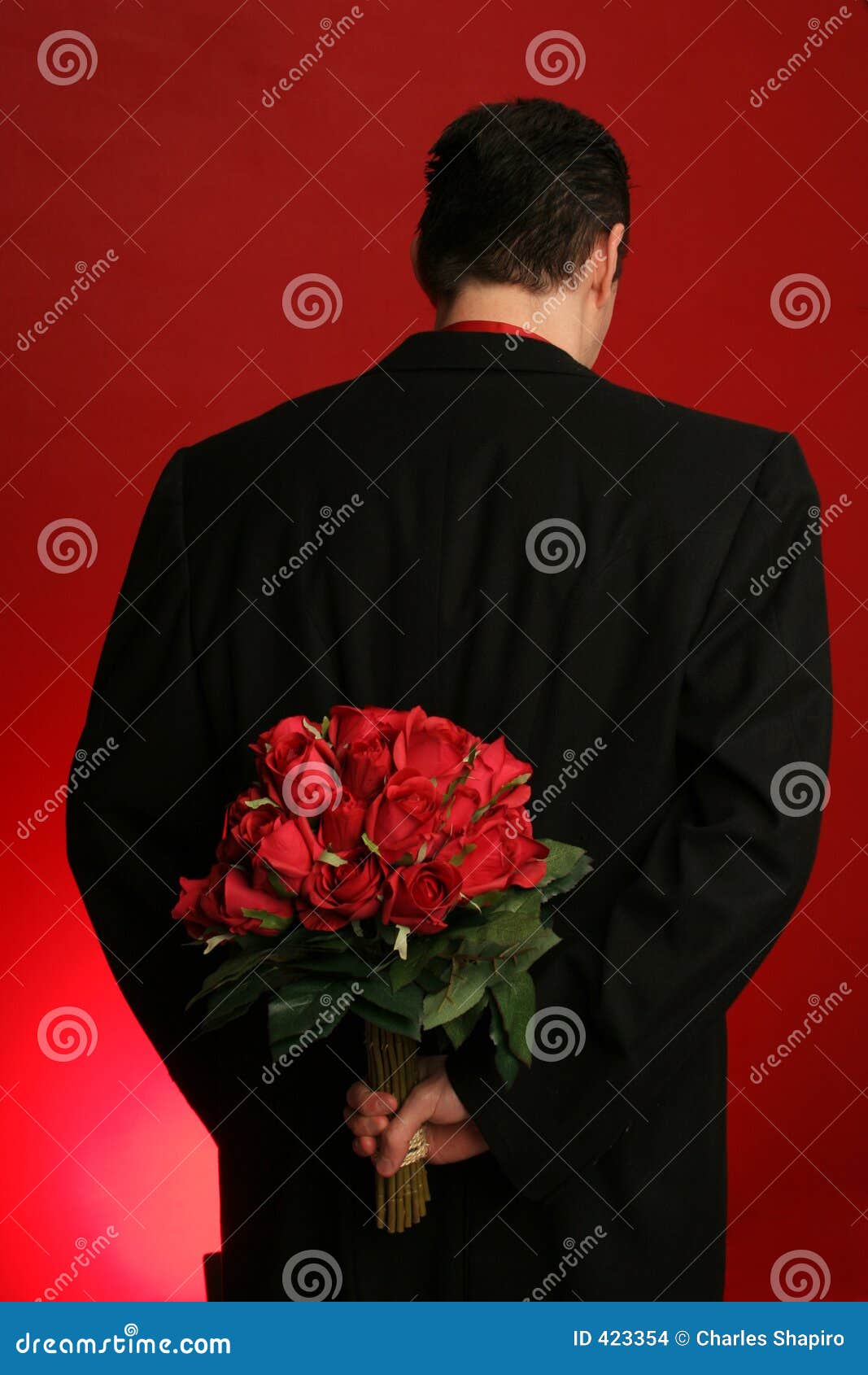 Man Holding Roses Behind His Back Stock Photo - Image of suit, holiday ...