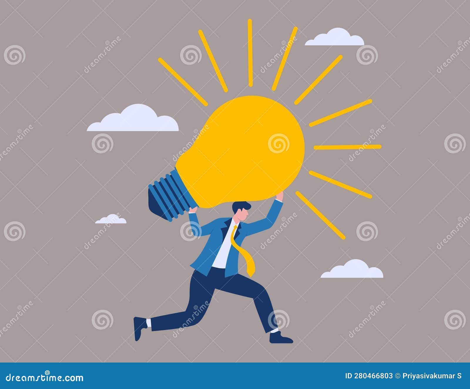 Man Holding and Running with Bulb, Idea Concept, - 1 Stock Illustration ...