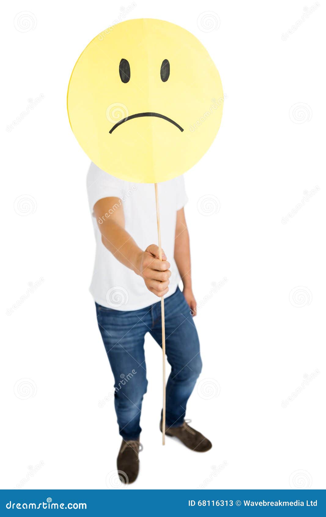 Man Holding Sad Smiley Face Stock Image - Image of concepts, standing ...