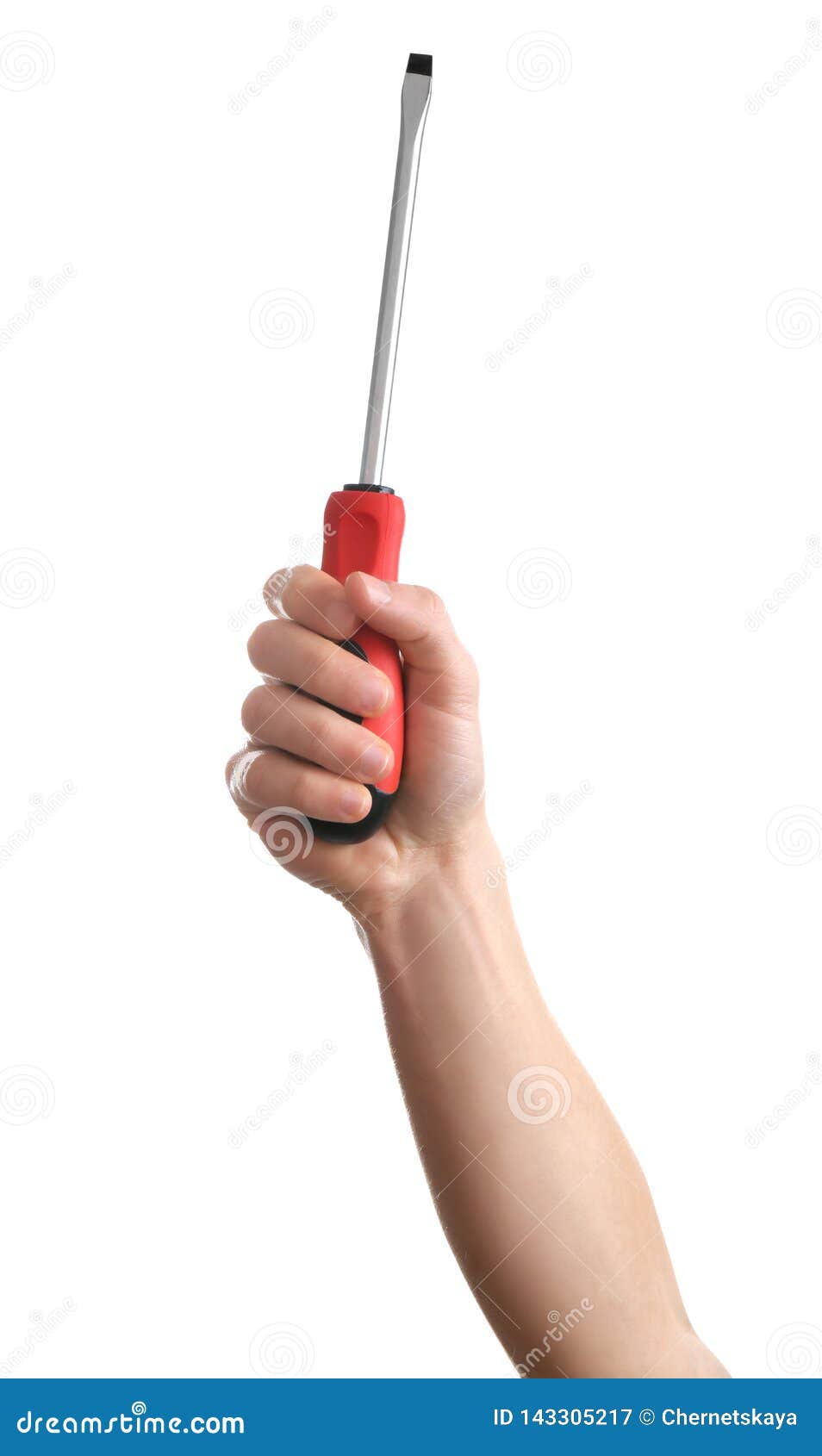 Man Holding Screwdriver Isolated on White. Tools Stock Image - Image of ...