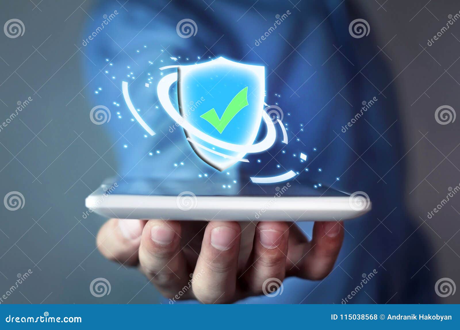 Man Holding Shield Security Sign. Stock Photo - Image of lock, icon ...