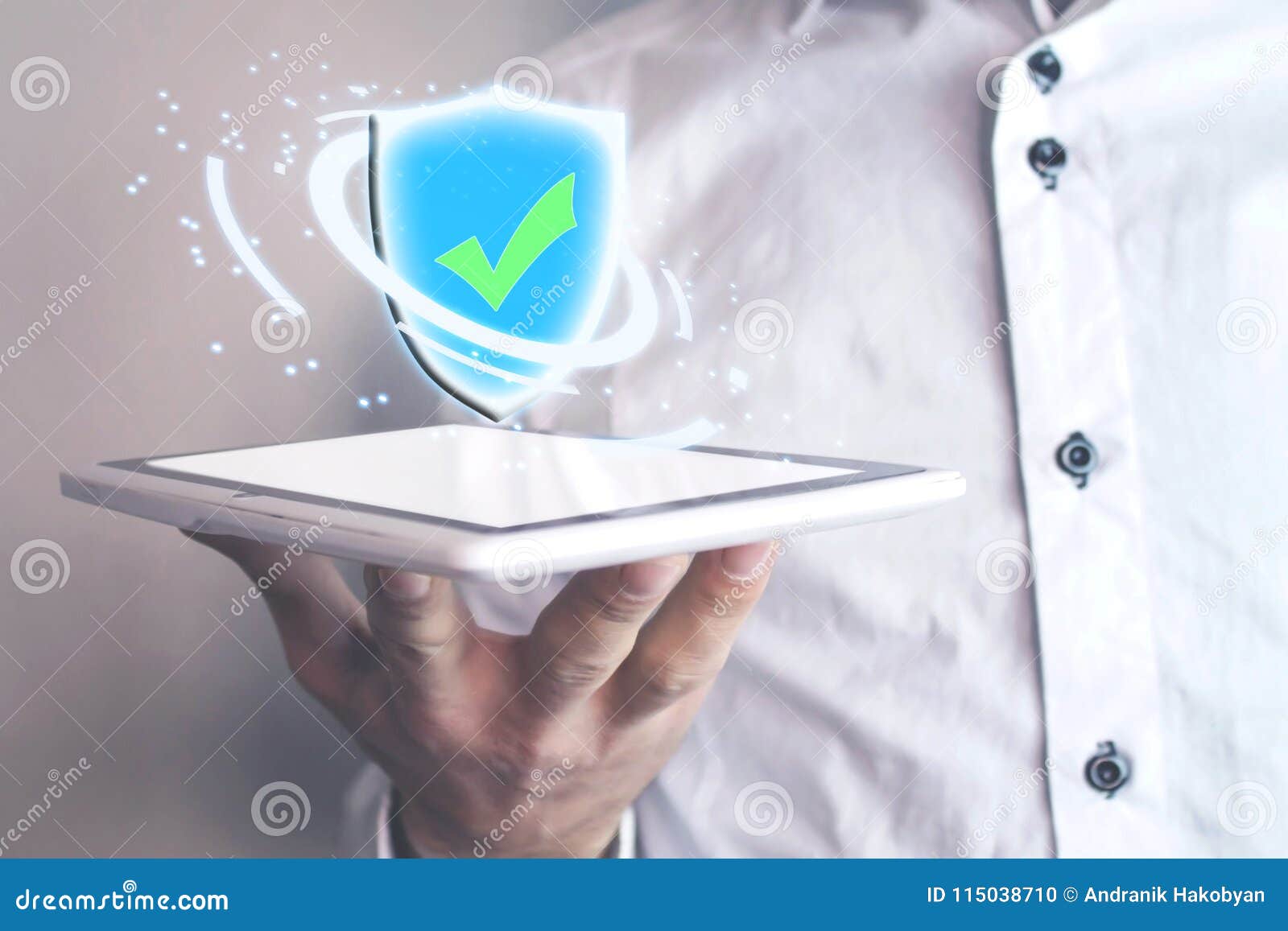 Man Holding Shield Security Sign. Stock Photo - Image of online, design ...