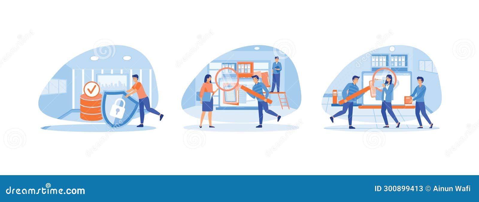 Man Holding Shield and Server or Hard Disks, Searching Files in Database. Stock Vector ...