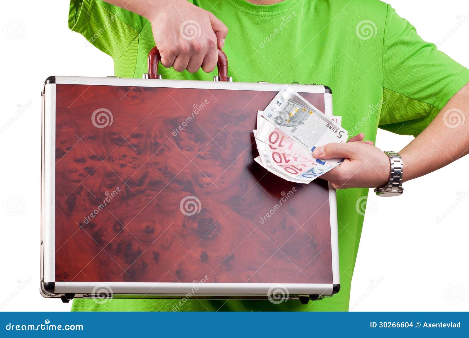 Man Holding and Showing a Briefcase and Money Stock Photo - Image of ...