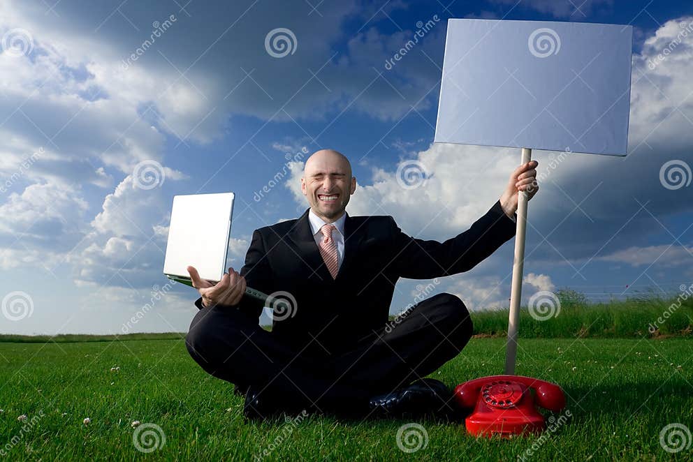 Man Holding Sign stock photo. Image of caucasian, laptop - 5417462